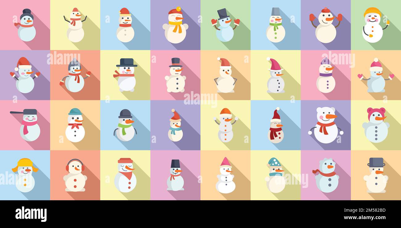 Snowman icons set flat vector. Xmas ice. Winter christmas Stock Vector ...