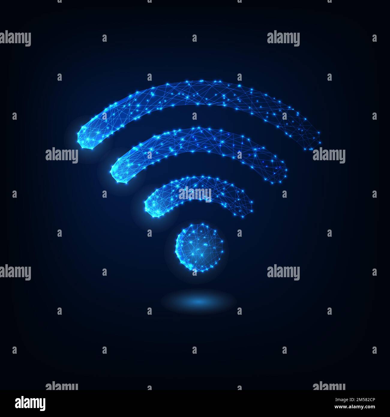 Futuristic glowing low polygonal wifi symbol made of stars, lines, dots ...