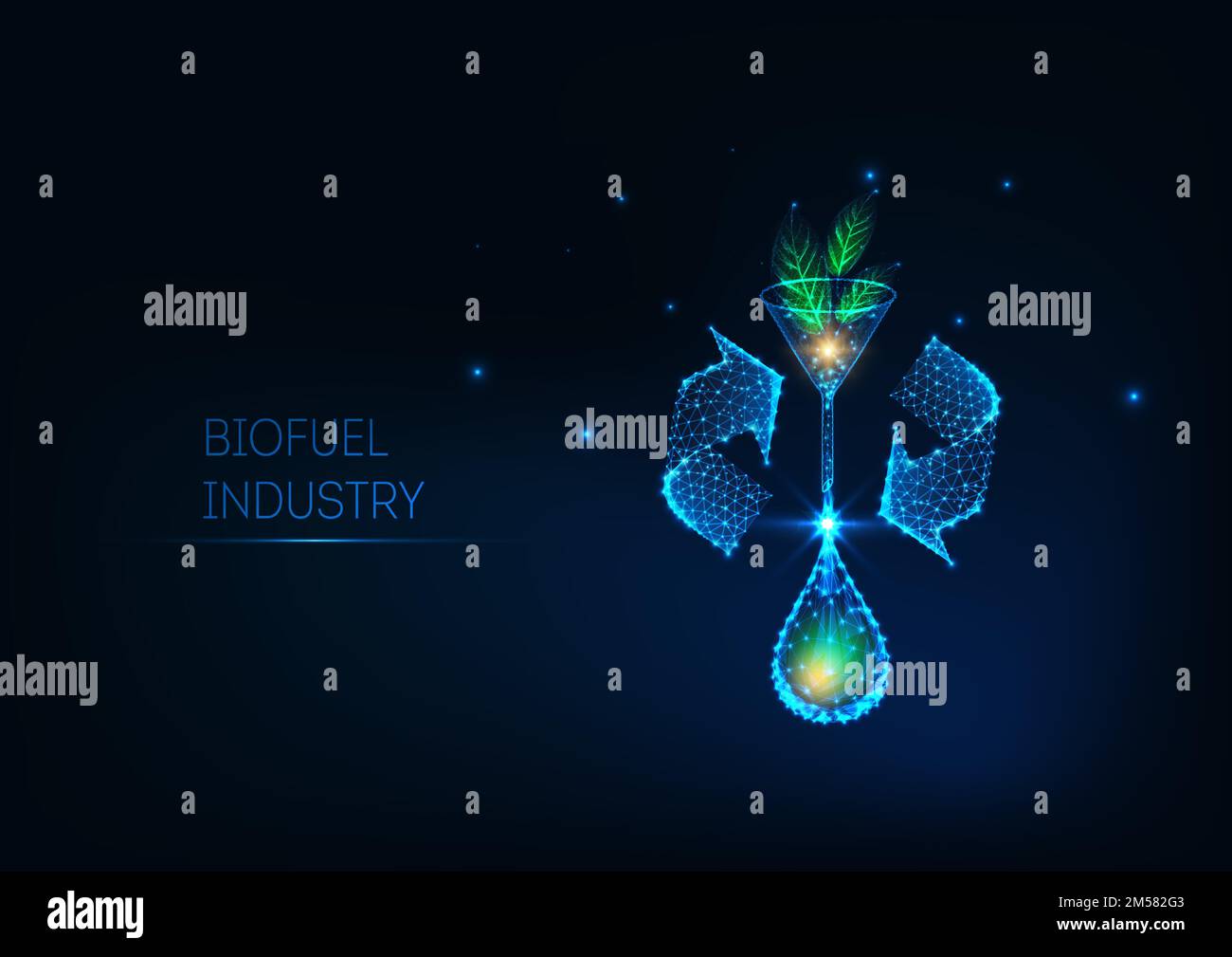 Futuristic design biofuel industry concept with glowing low polygonal ...