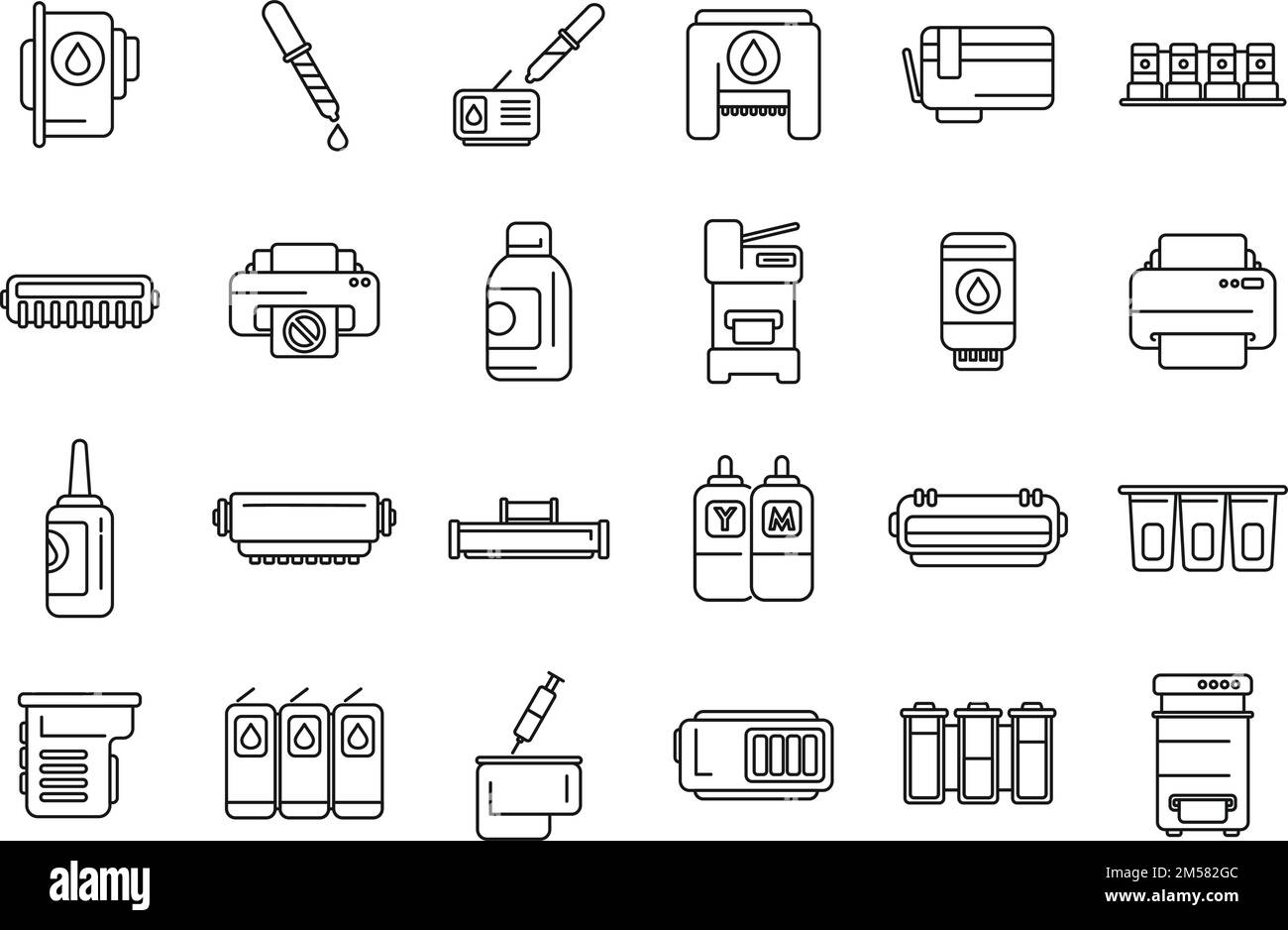 Cartridge filling icons set outline vector. Computer copier. Device ...