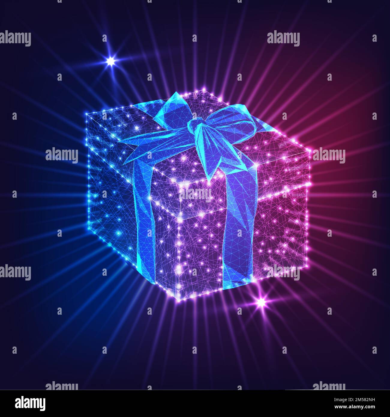 Futuristic glowing low polygonal gift box with ribbon bow and shiny ...