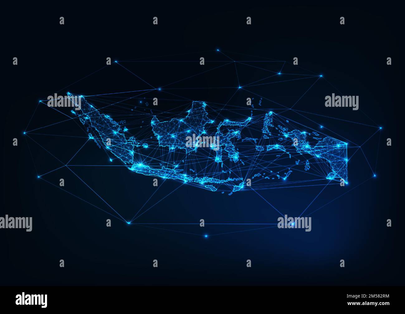 Indonesia map glowing silhouette outline made of stars lines dots ...