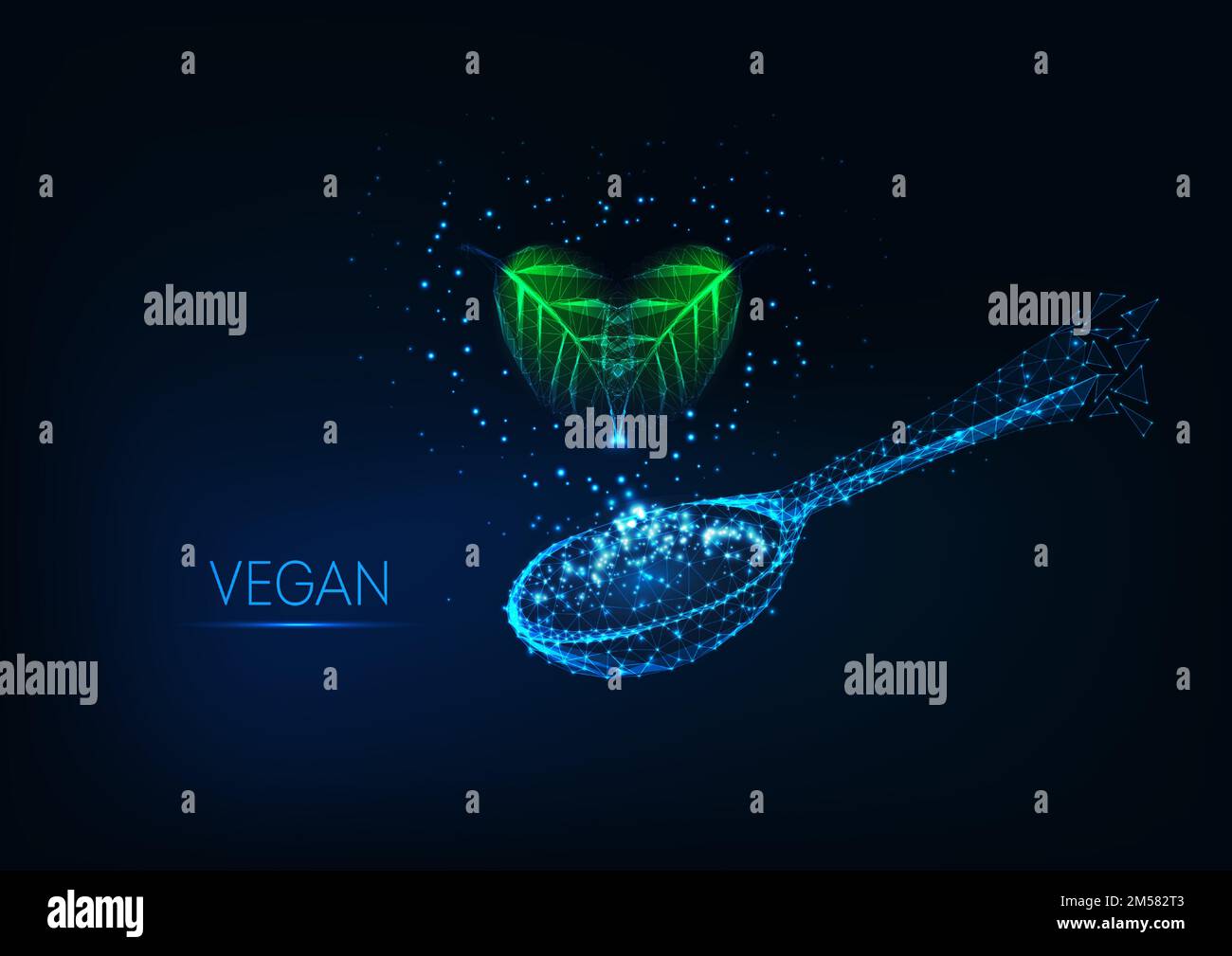 Futuristic vegan or vegetarian diet concept with glowing low polygonal ...