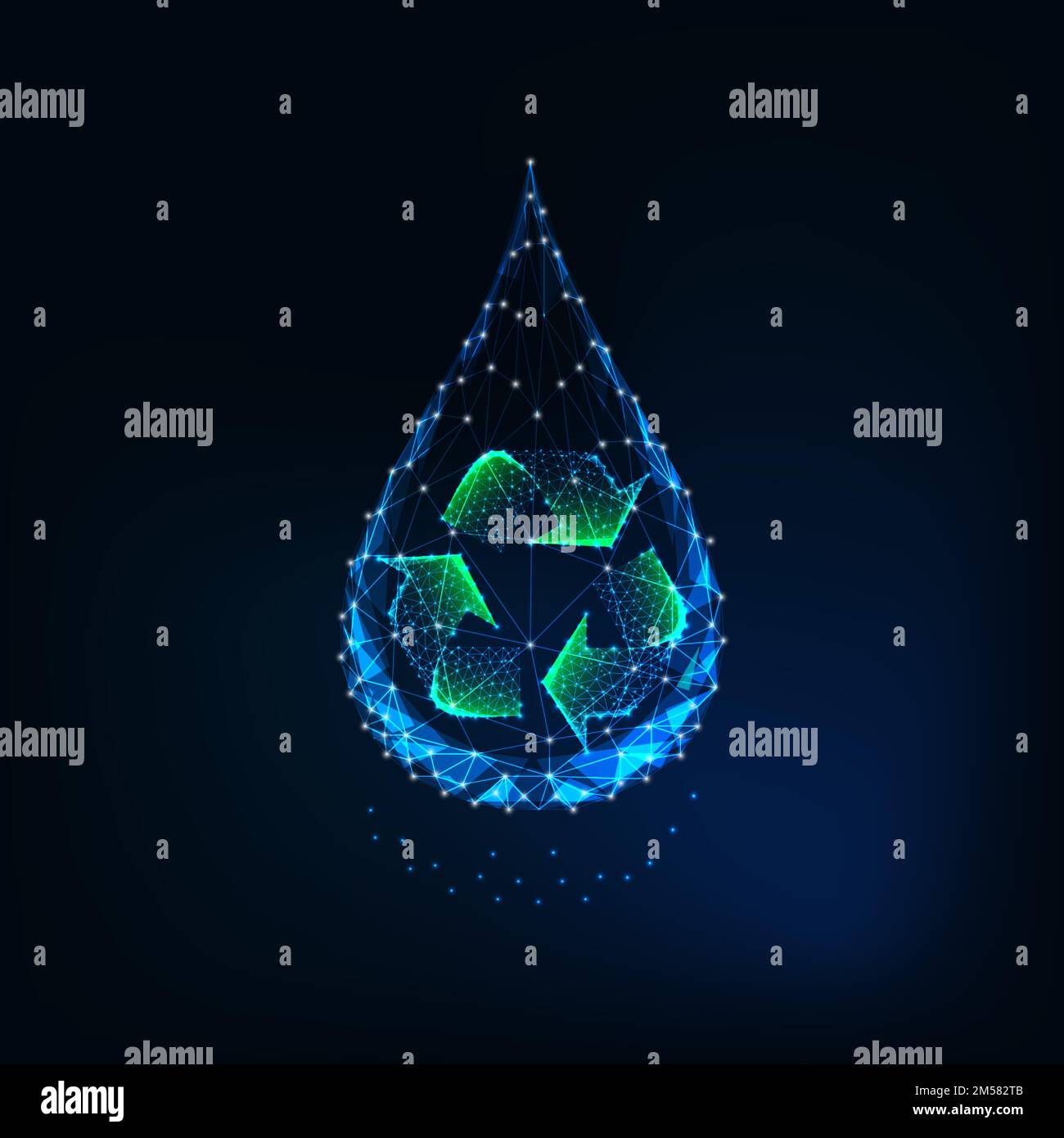 Futuristic glowing low polygonal water drop with recycle sign inside ...