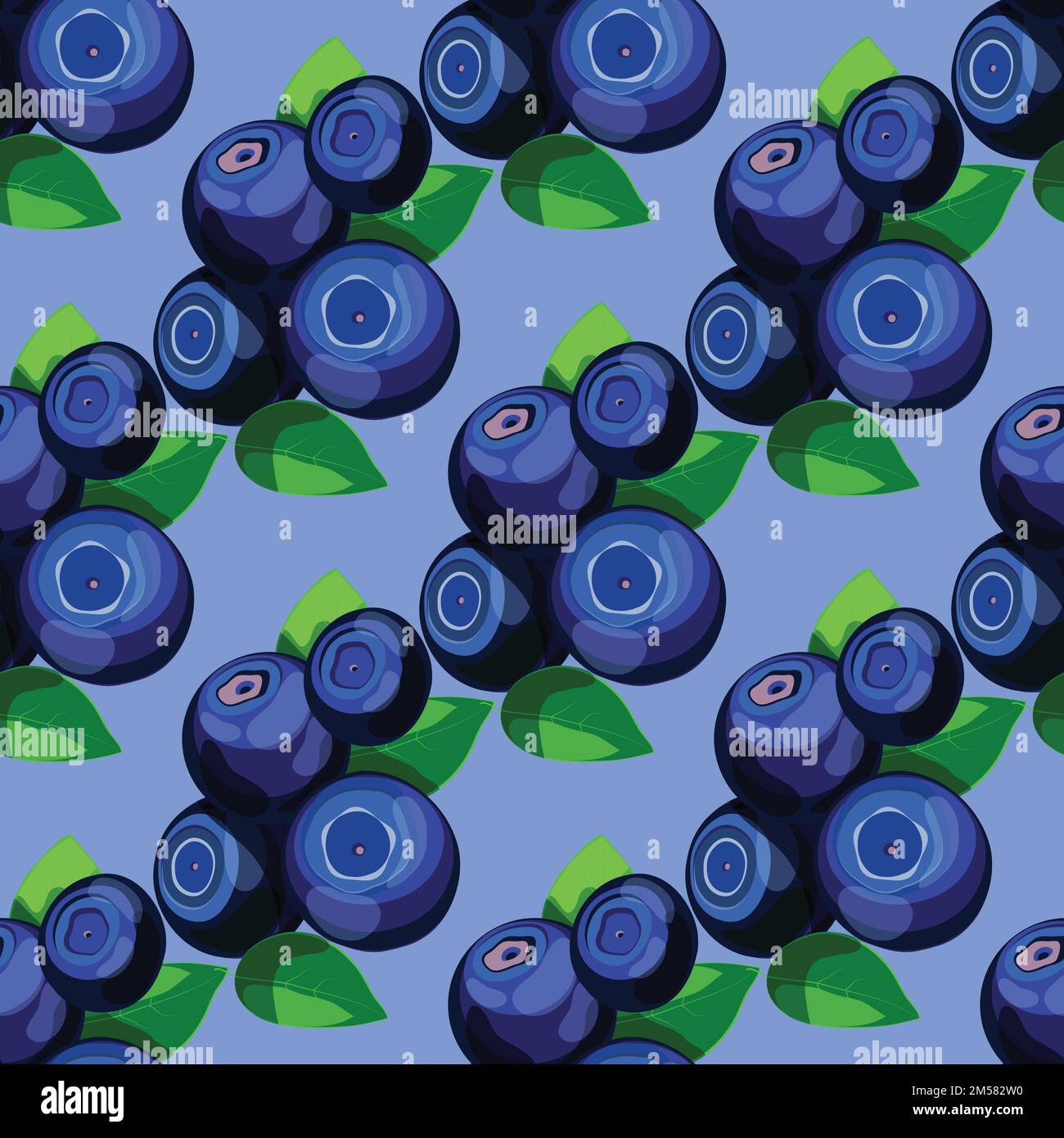 Fresh juicy blueberries with leaves seamless pattern. Cartoon style ...