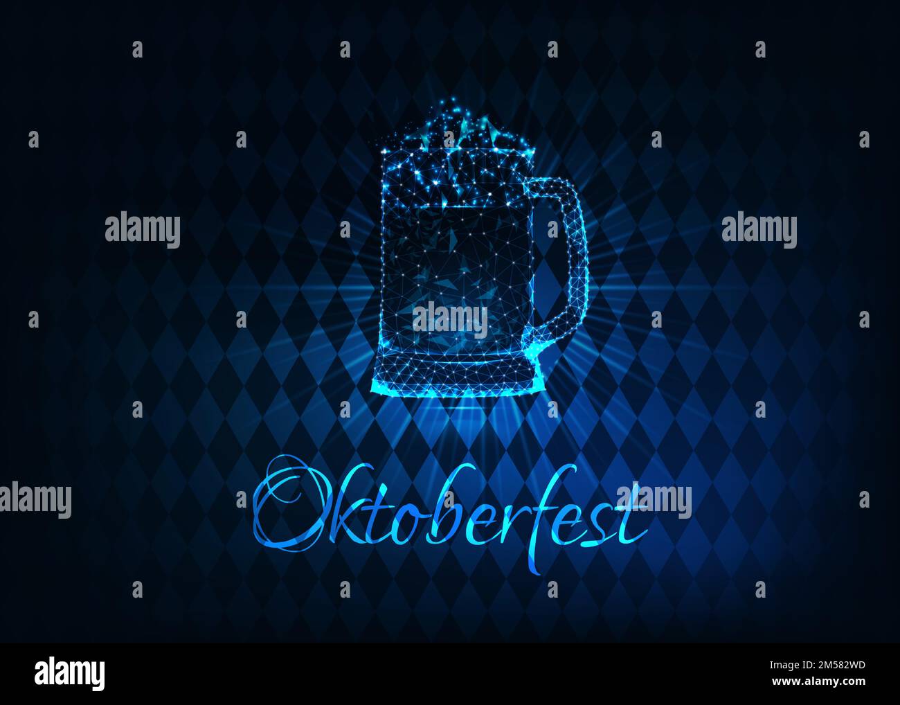 Futuristic glowing low polygonal Oktoberfest poster with glass beer mug ...
