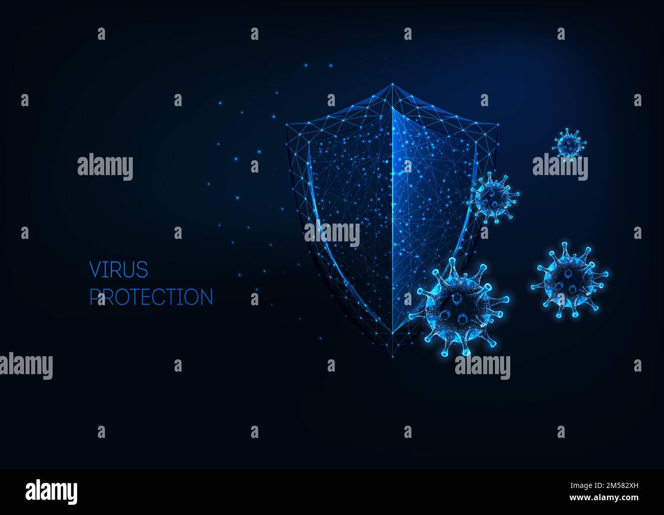 Futuristic virus protection concept with glowing low polygonal shield ...