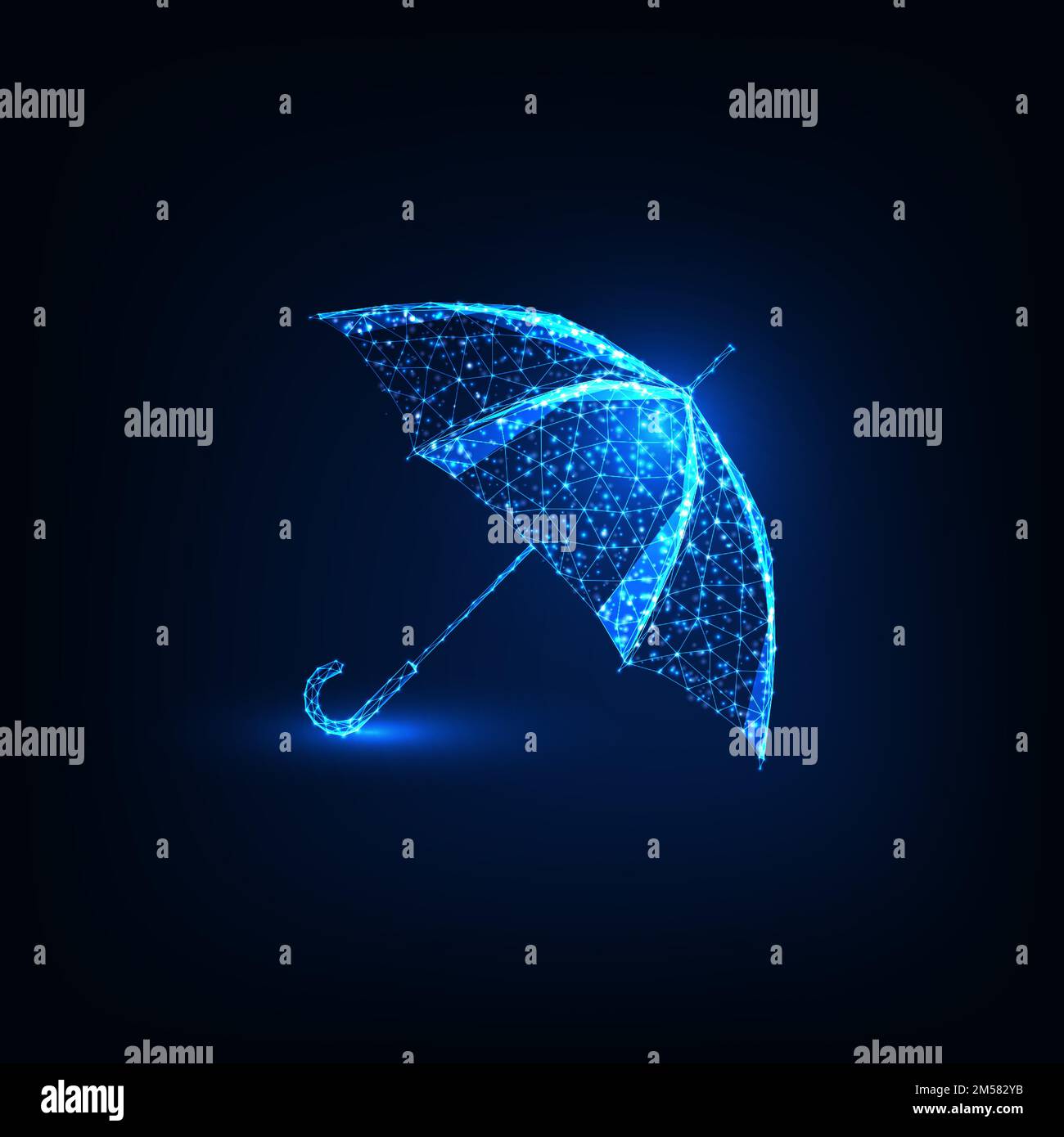 Futuristic glowing low polygonal umbrella made of lines, stars ...