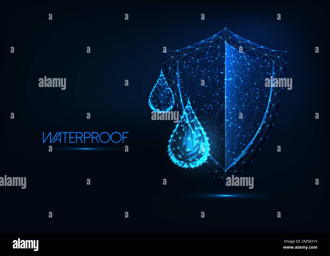 Futuristic waterproofing concept. Glowing low polygonal water drops and ...