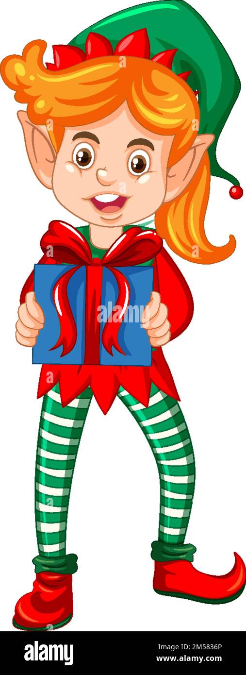 Cute kid wearing elf costume cartoon illustration Stock Vector Image ...