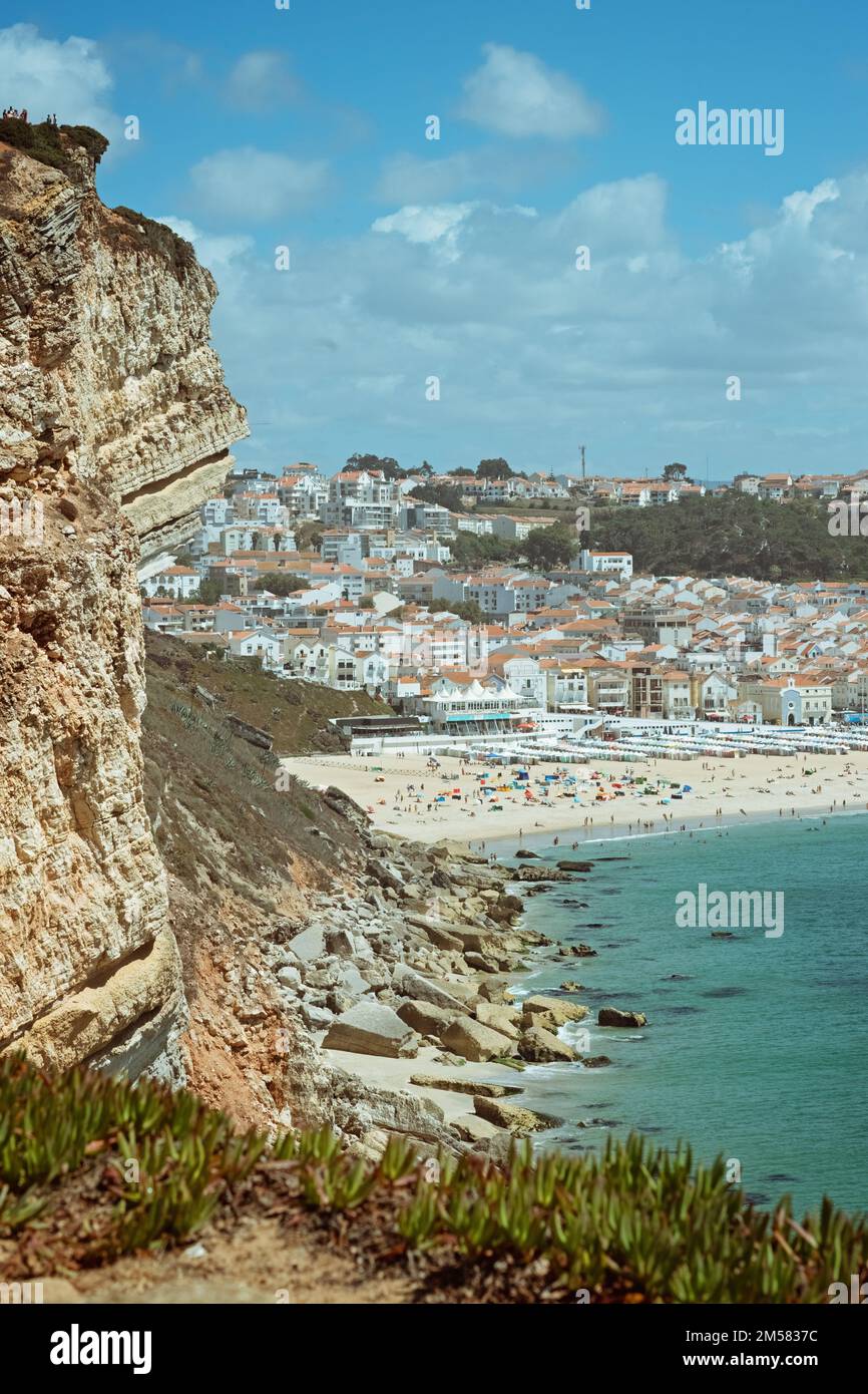Nazare, Portugal - August 16, 2022: aerial view of the Praia de Nazare ...
