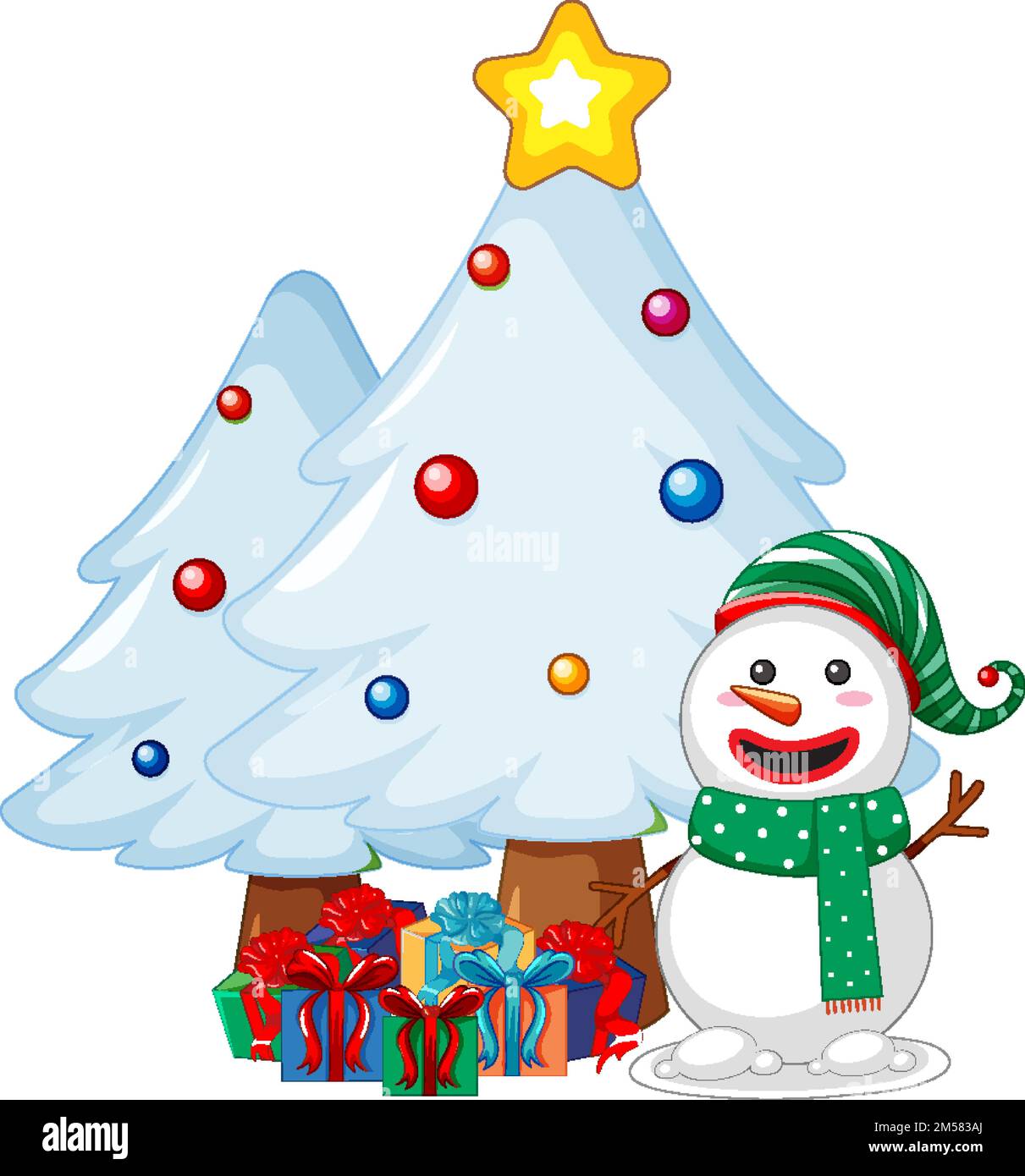 Snowman and Christmas tree isolated illustration Stock Vector Image ...
