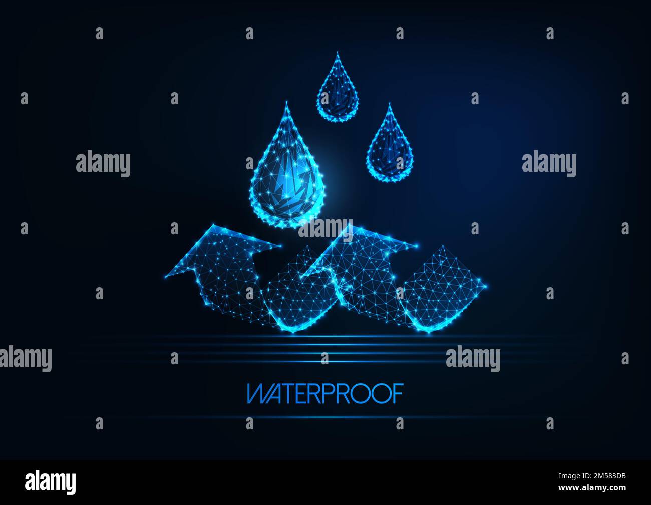 Futuristic waterproofing concept. Glowing low polygonal water drops and ...