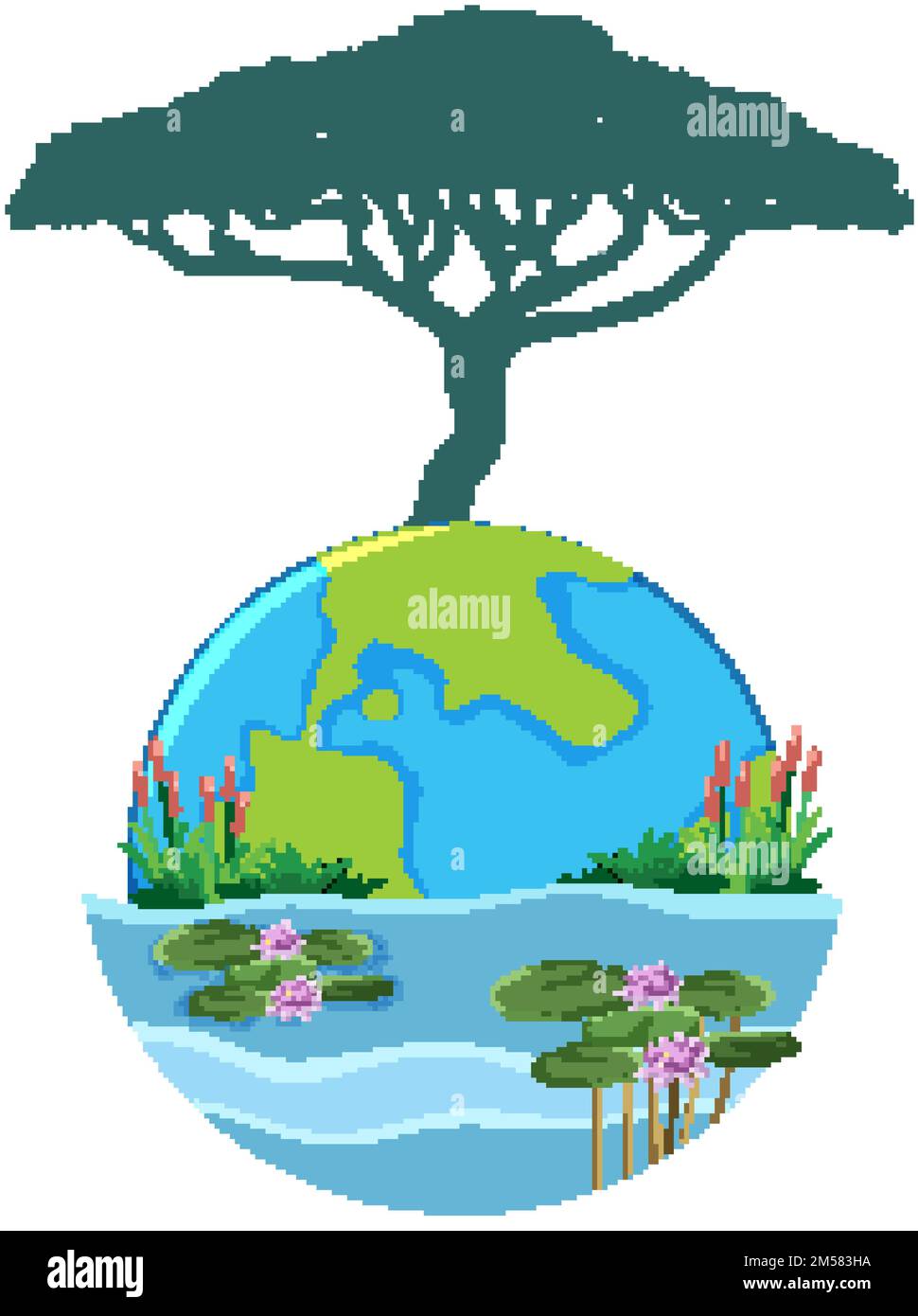 Tree on earth globe on white background illustration Stock Vector Image ...