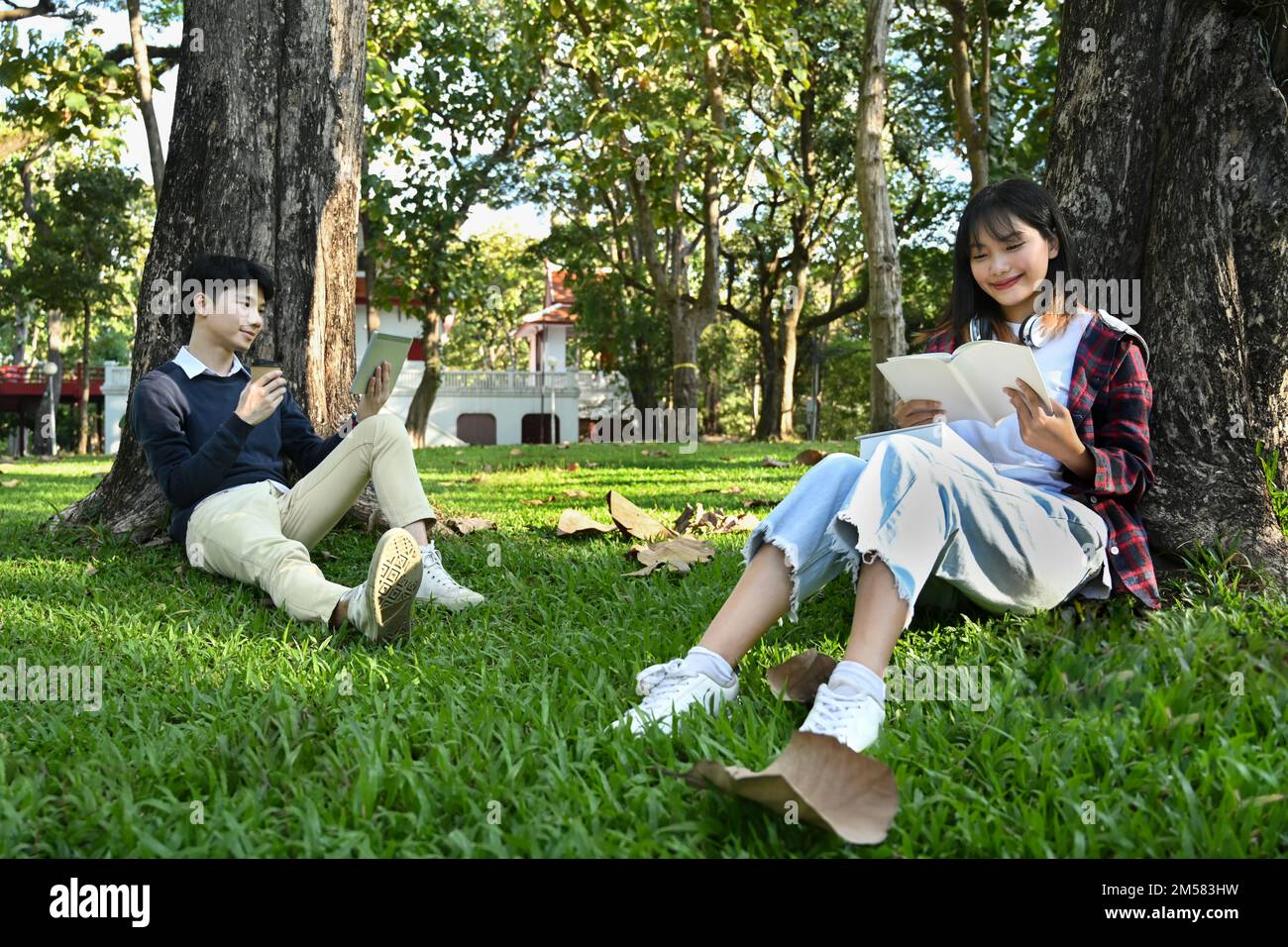 Students studying under tree hi-res stock photography and images - Alamy