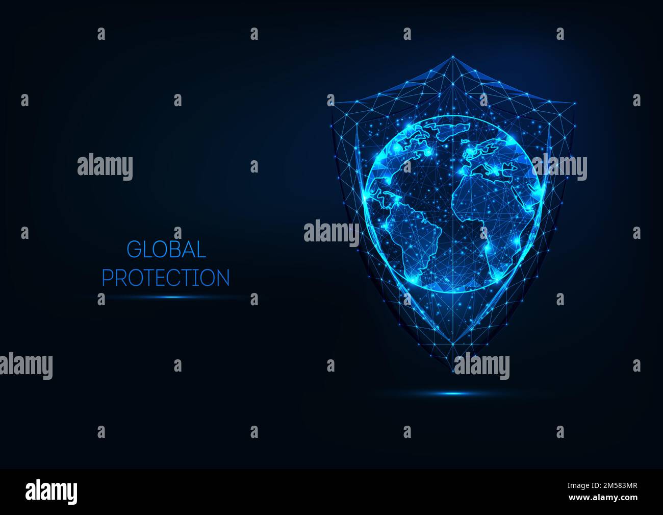 Futuristic glowing low polygonal shield wand planet earth globe map ...