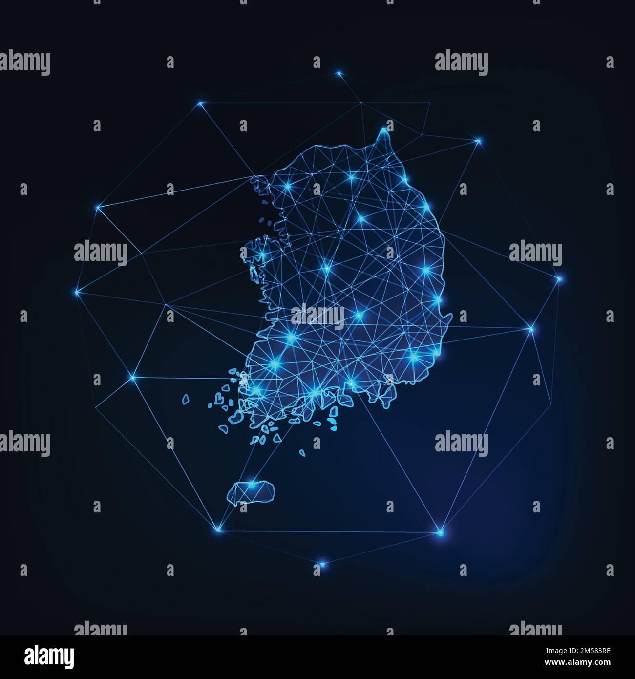 South Korea map glowing silhouette outline made of stars lines dots ...