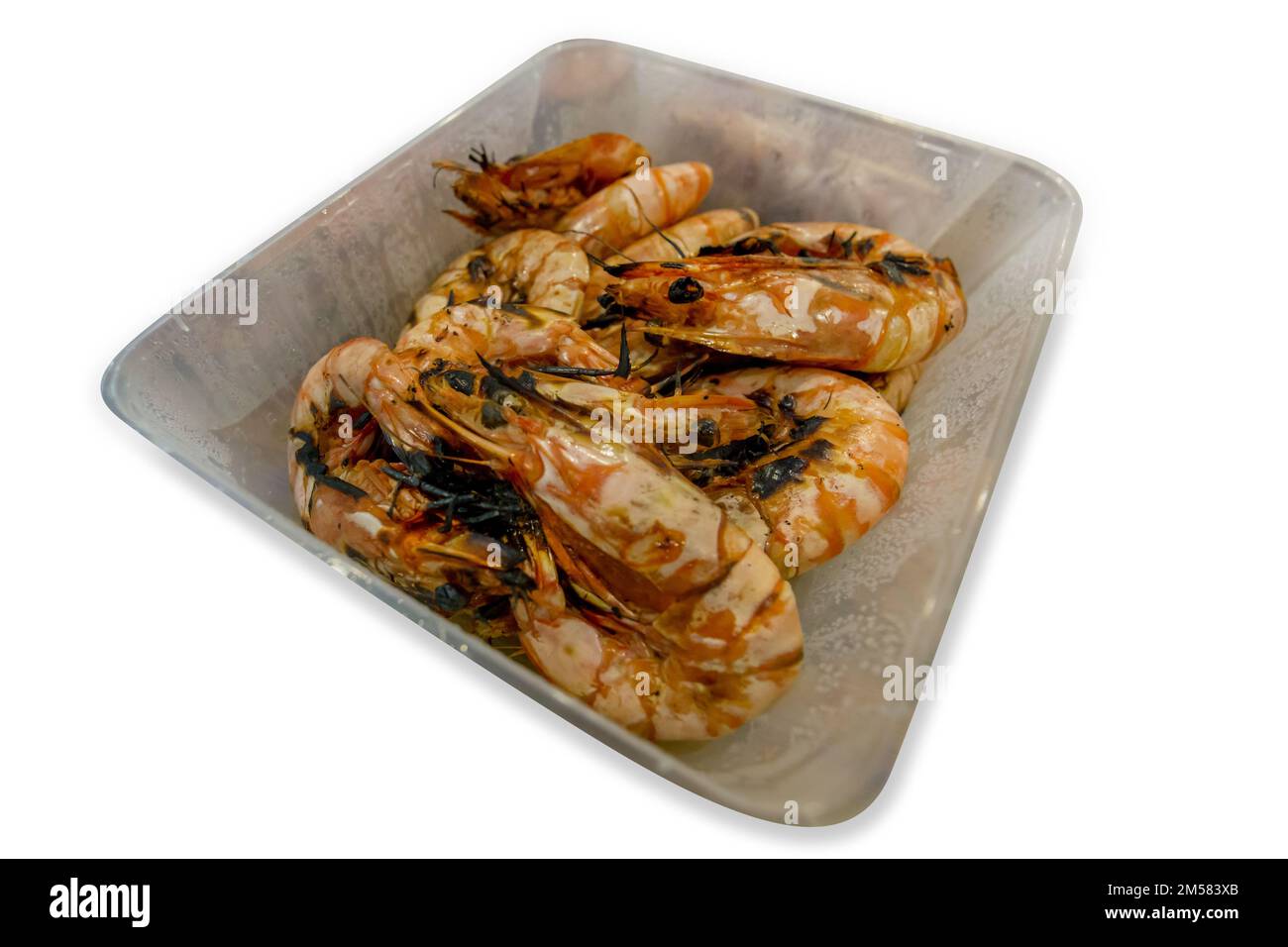 Die cut of grilled shrimp in plastic box, on white isolated Stock Photo ...