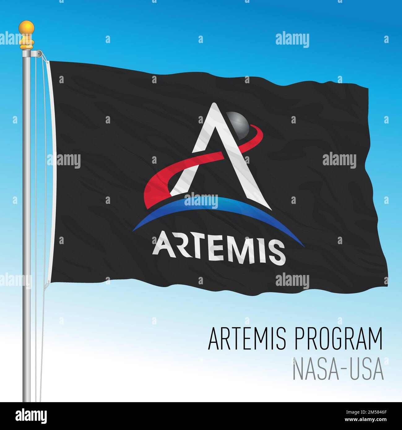 USA, year 2022, flag of Artemis Program moon space research, vector illustration Stock Vector ...