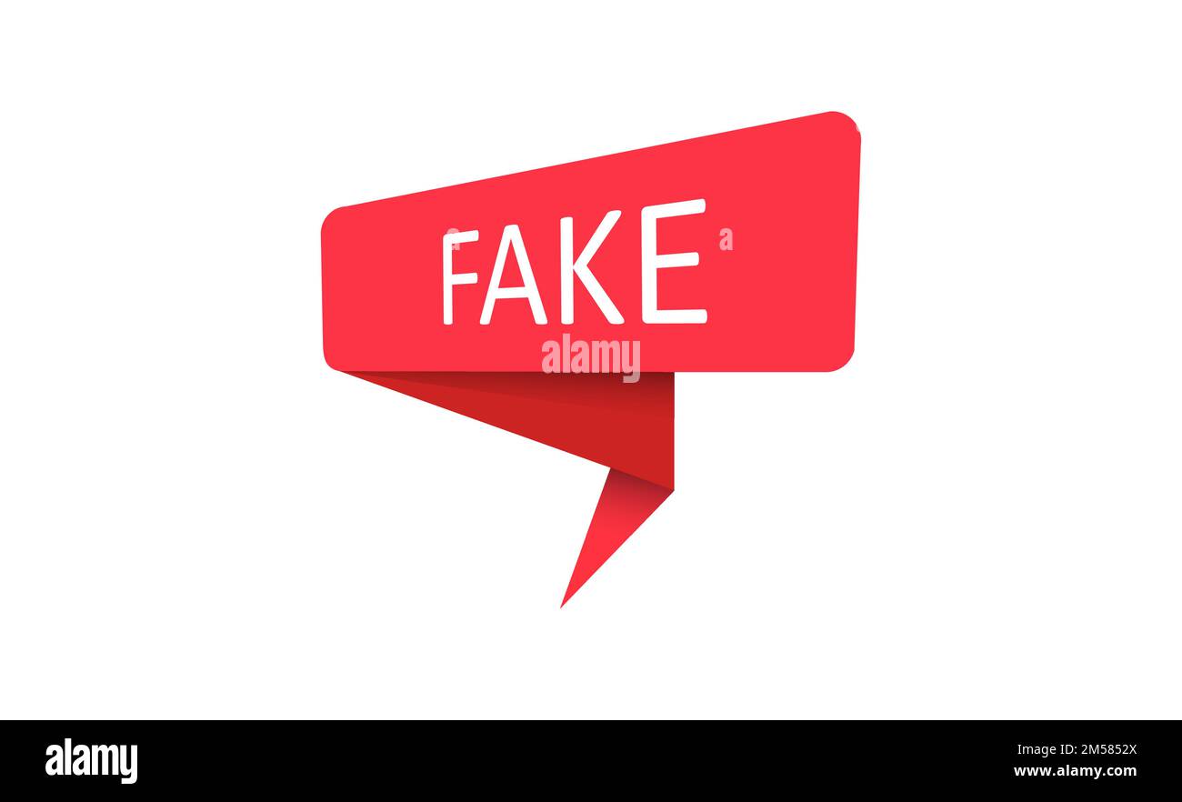 Fake. A red banner, pointer, sticker, label or speech bubble for apps ...