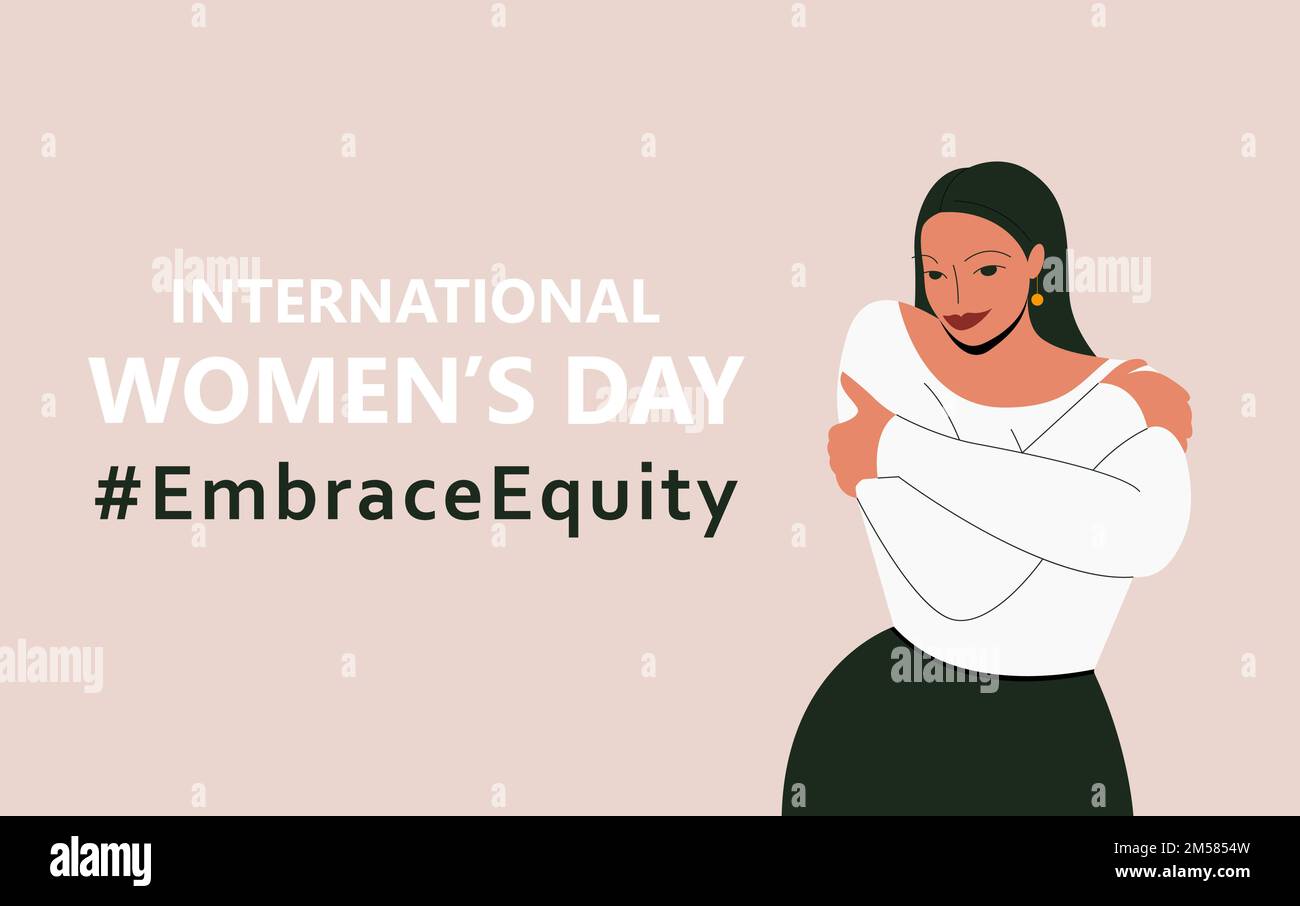 International Women's Day. IWD. 8 march. Campaign 2023 theme Hashtag #EmraceEquity. Embrace ...