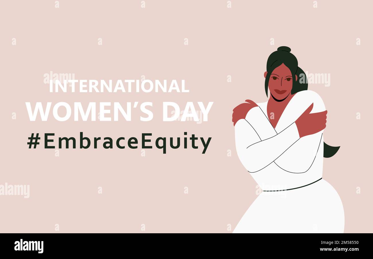 International Women's Day. IWD. 8 march. Campaign 2023 theme Hashtag #EmraceEquity. Embrace ...