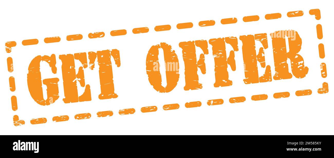 GET OFFER text written on orange dash stamp sign Stock Photo - Alamy