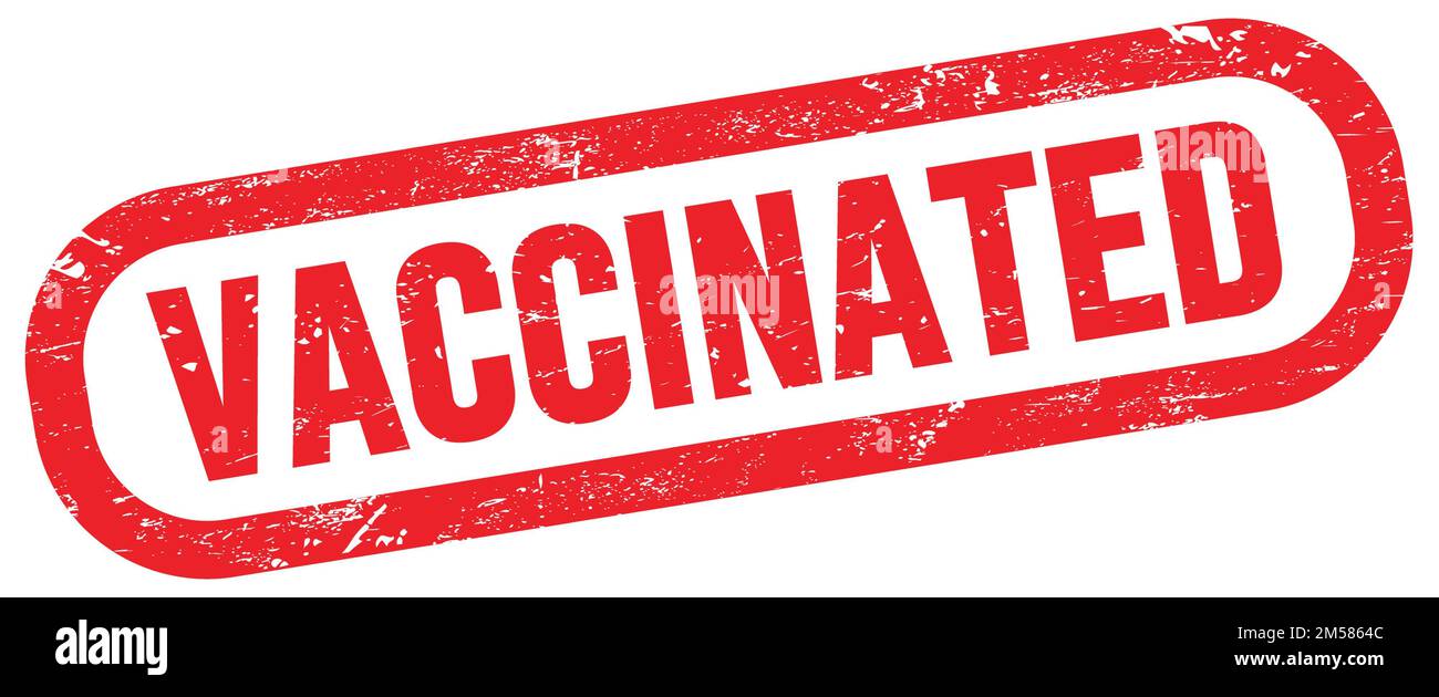 VACCINATED, text on red rectangle stamp sign Stock Photo - Alamy