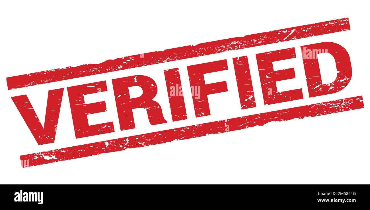 VERIFIED text written on red rectangle stamp sign Stock Photo - Alamy