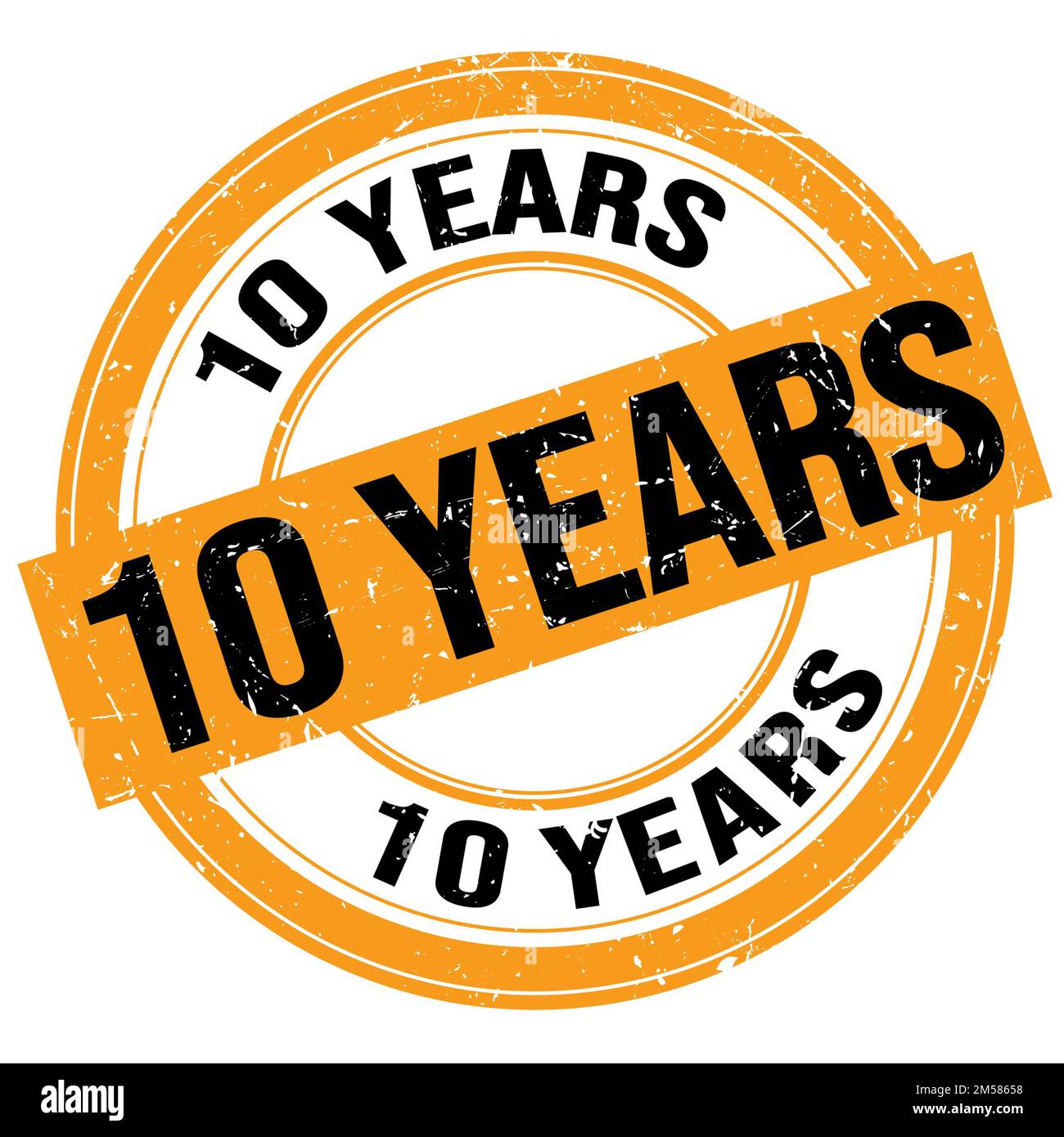 10 YEARS text written on orange-black round grungy stamp sign Stock ...