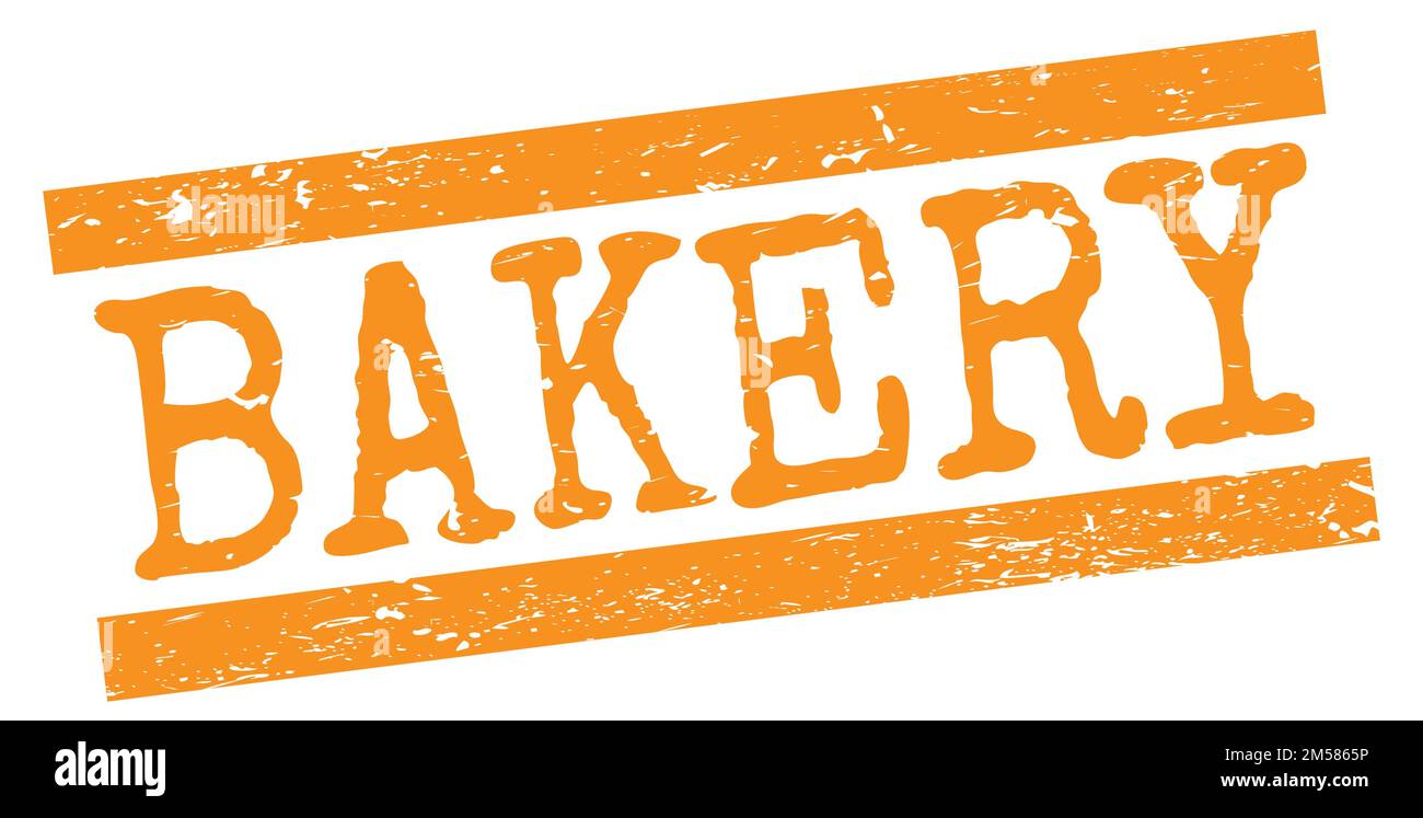 BAKERY text written on orange grungy lines stamp sign Stock Photo - Alamy