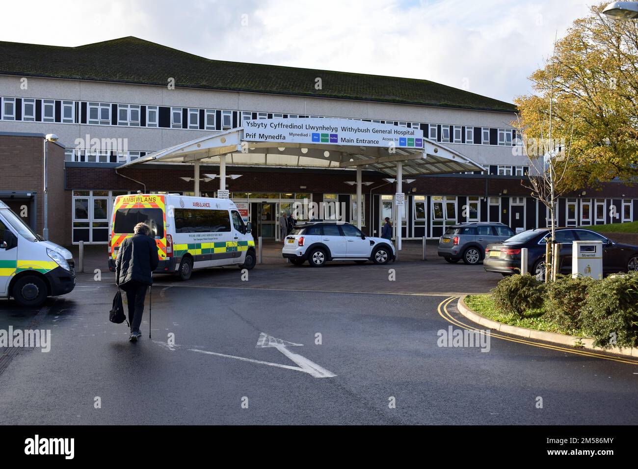 Man walking towards the main entrance of Withybush General Hospital ...