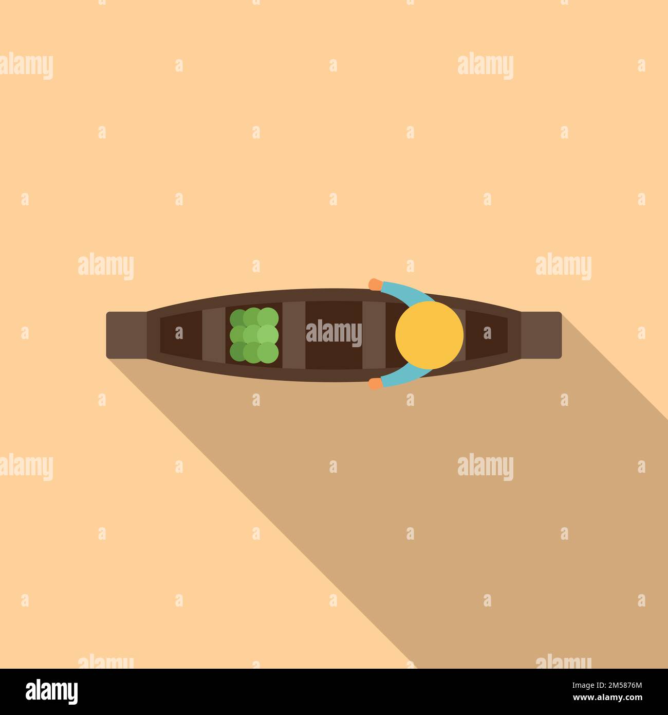 Floating market top view icon flat vector. Vegetable food. Travel canal ...