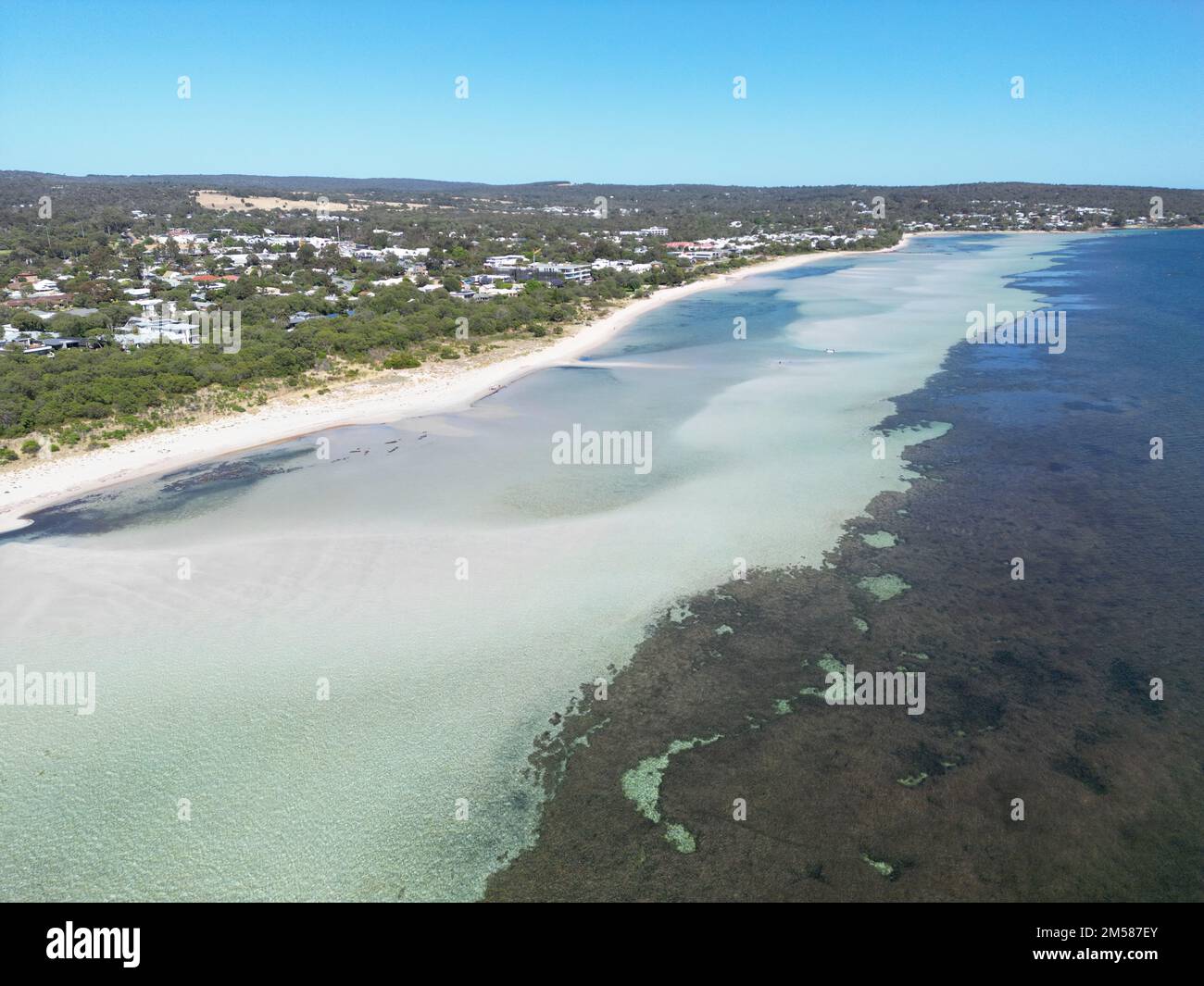 An aerial drone shot of Dunsborough beach in Western Australia Stock ...
