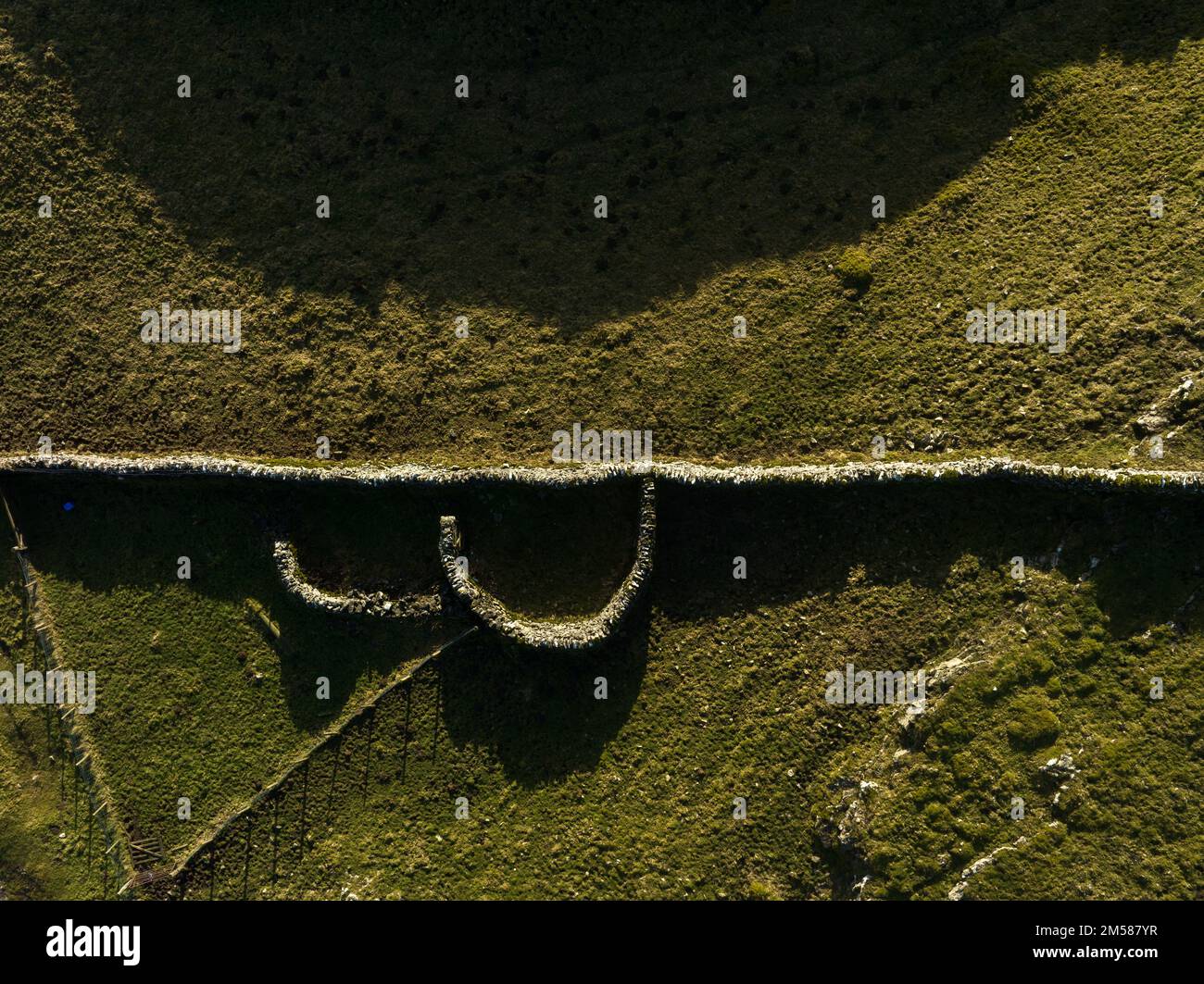 Aerial view of a dry stone wall sheep pen Malham, North Yorkshire Stock ...