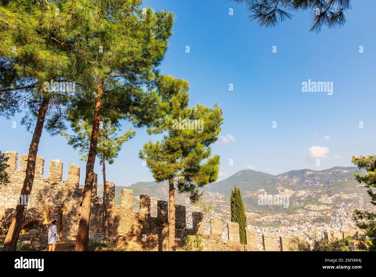 Crenelated walls of Alanya Castle in Southern Turkey belongs to ...