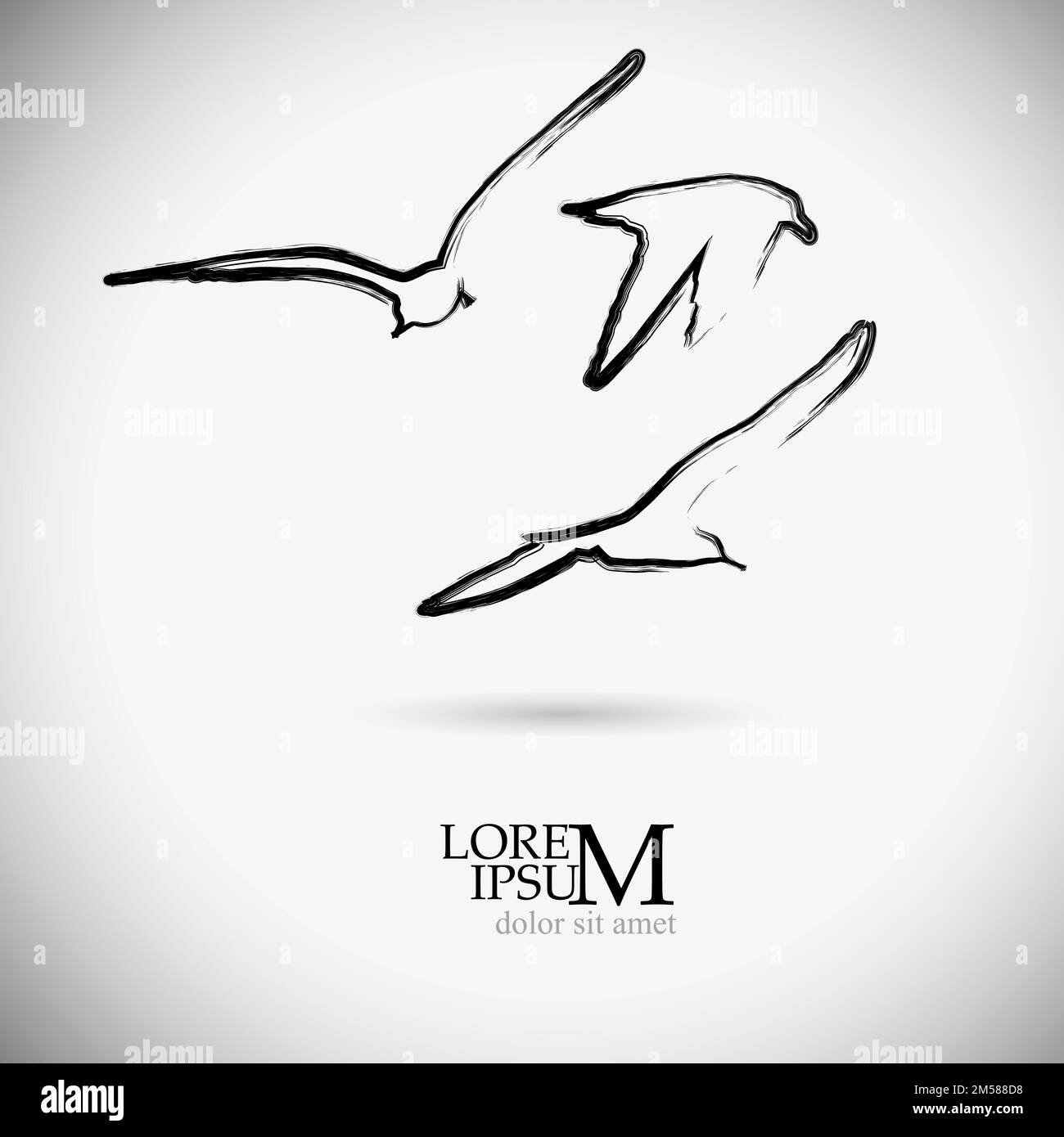 Flying seagulls logo with a brush line. Vector illustration Stock ...