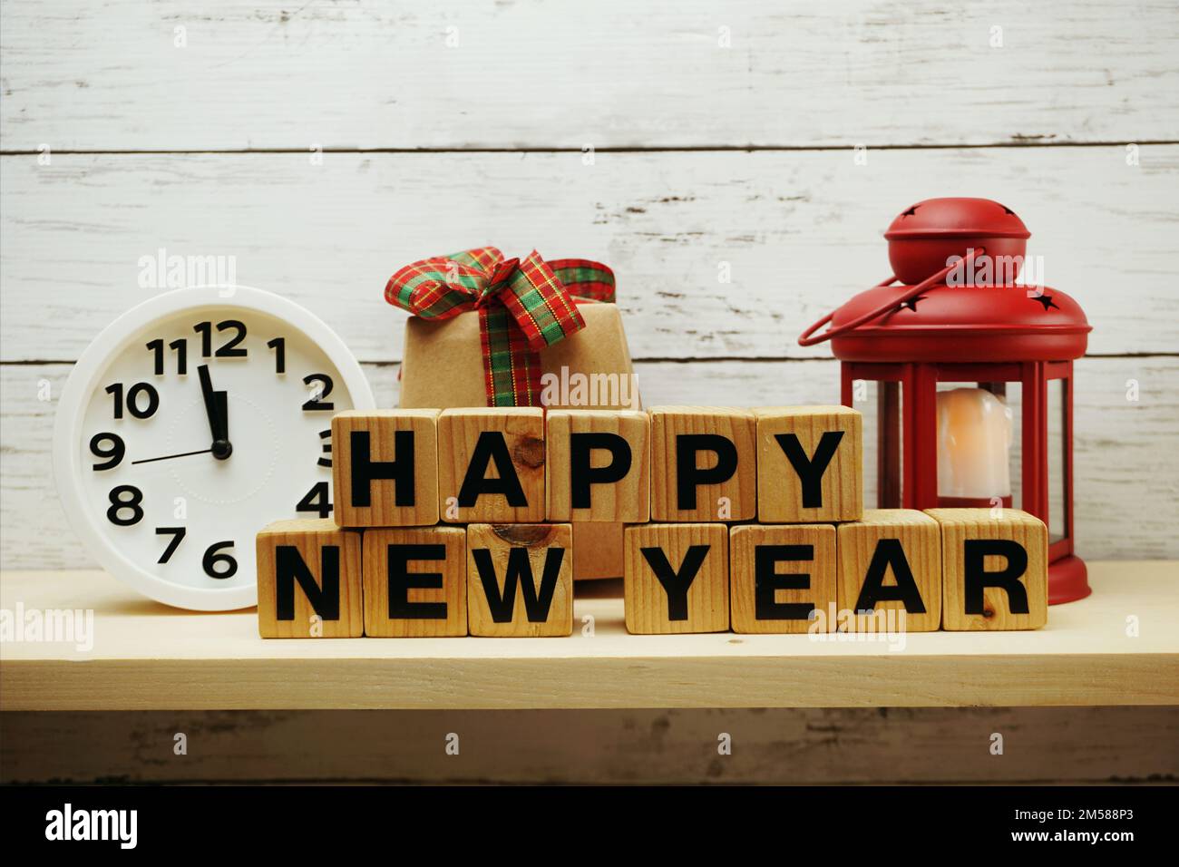 hapy new year alphabet letters on wooden background Stock Photo - Alamy