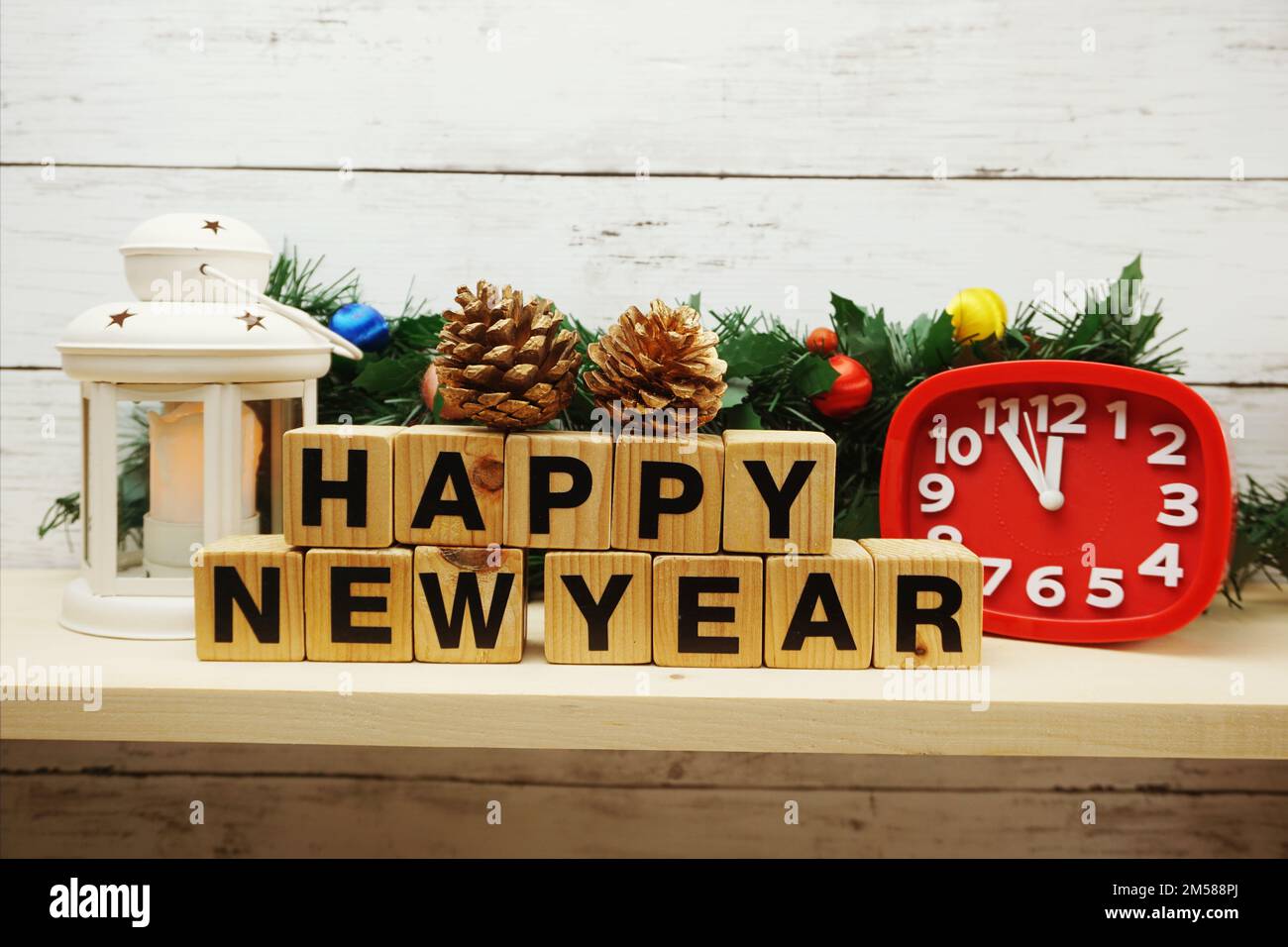 hapy new year alphabet letters on wooden background Stock Photo - Alamy