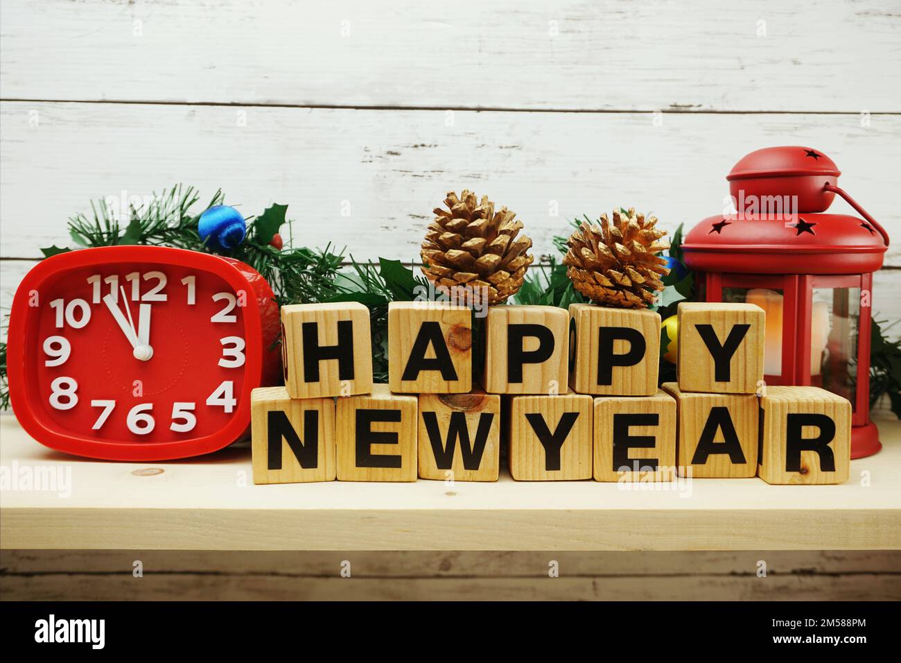 hapy new year alphabet letters on wooden background Stock Photo - Alamy
