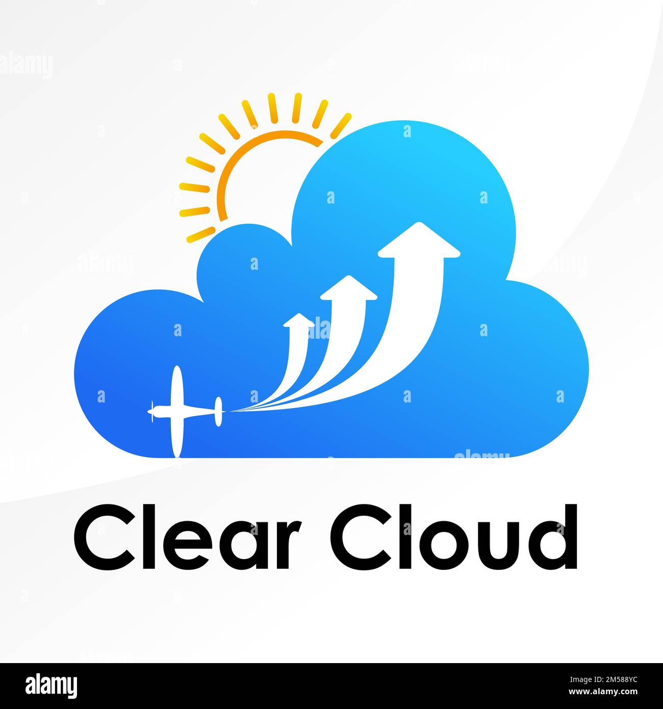 Unique and simple cloud with arow or up plane in sunrise image graphic icon logo design abstract ...