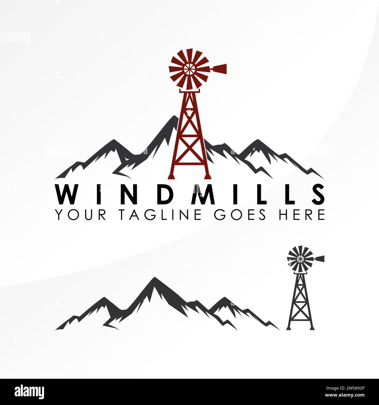 Simple and unique mountain and windmill image graphic icon logo design abstract concept vector ...