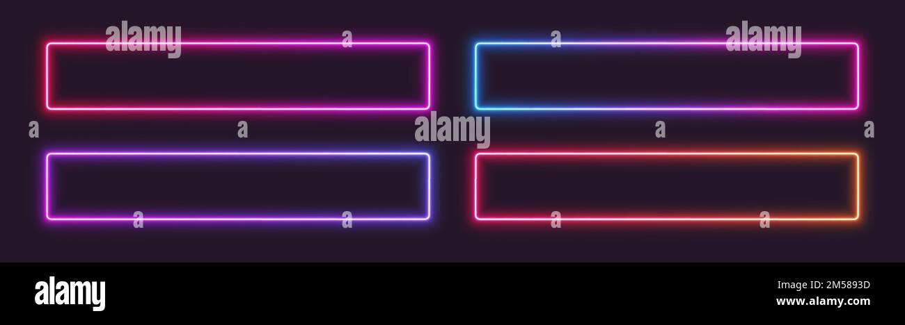 Neon gradient frames, rectangular glowing borders set, colorful futuristic UI design elements ...