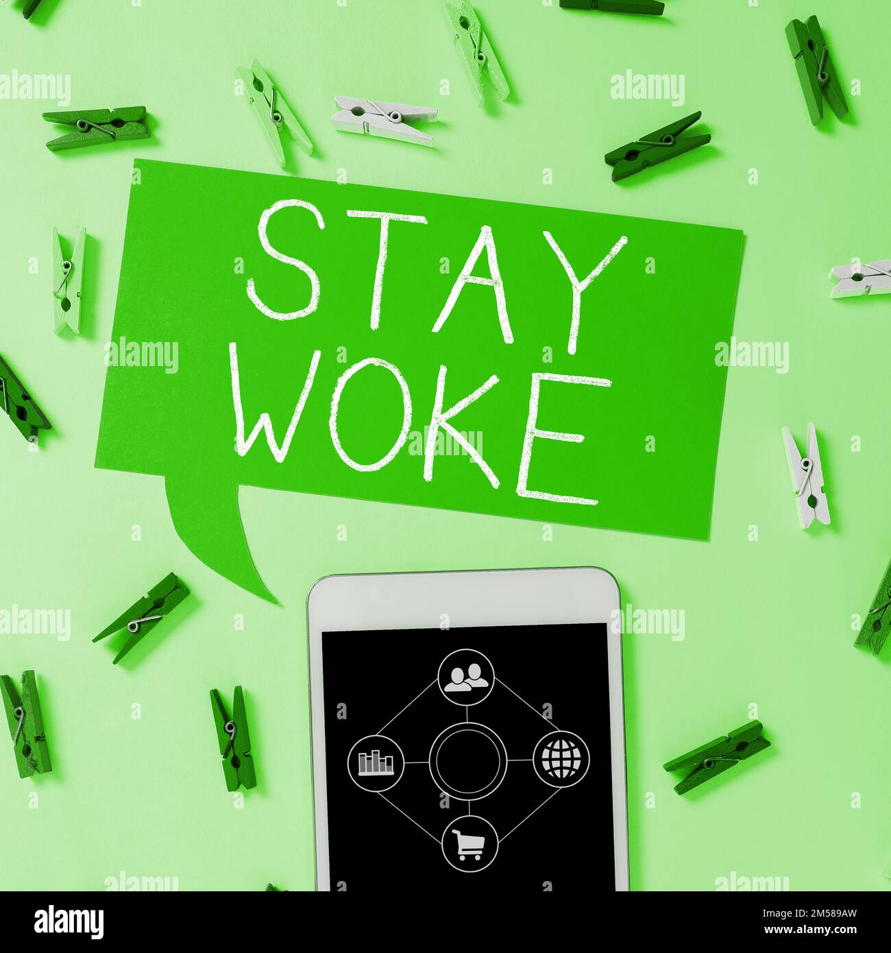 Hand writing sign Stay Woke. Business overview being aware of your ...