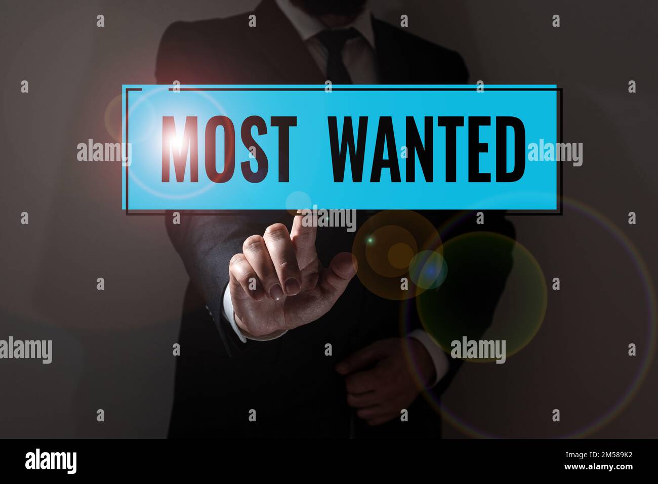 Conceptual caption Most Wanted. Business idea listing of the names of ...