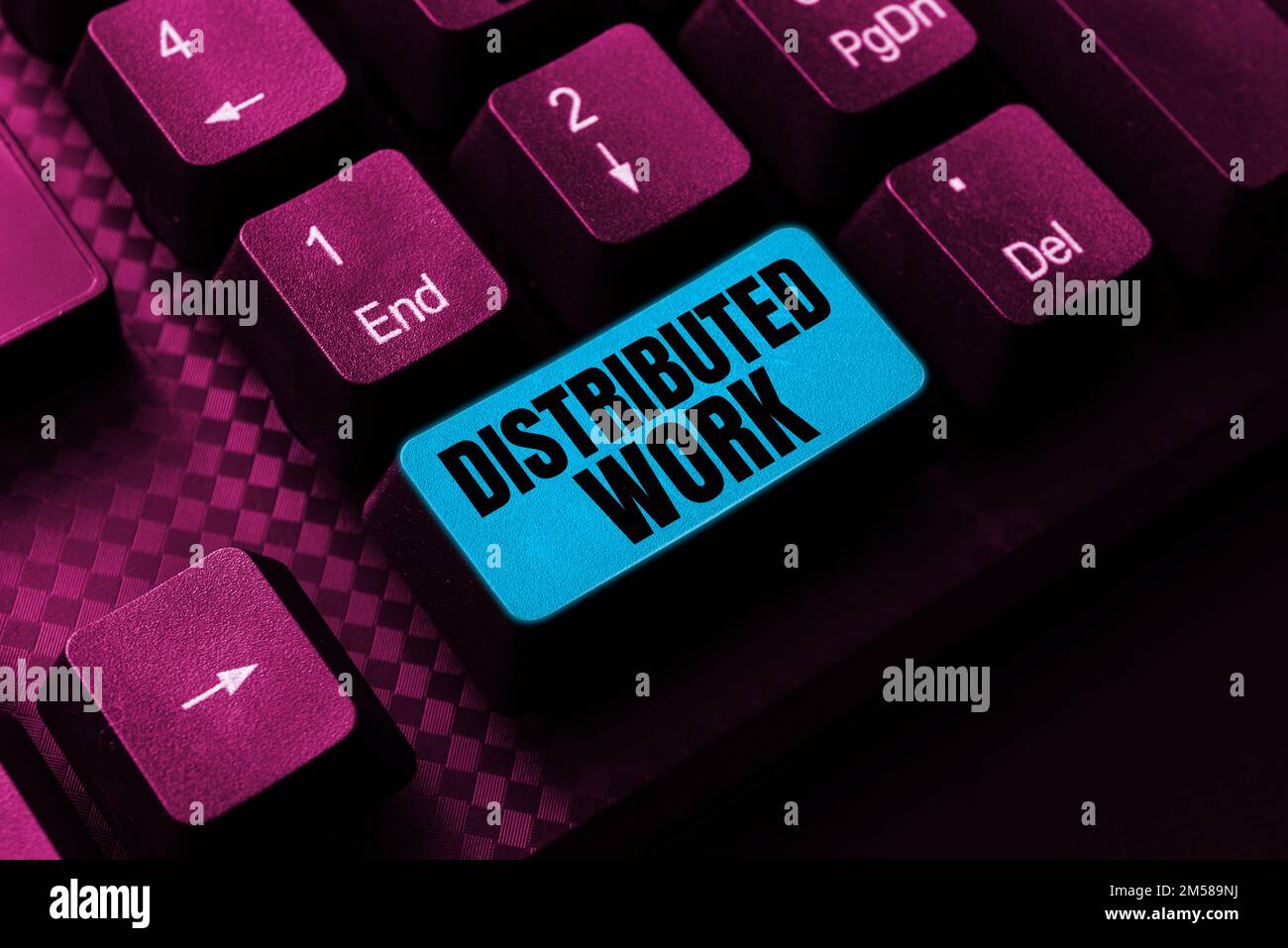 Text caption presenting Distributed Work. Concept meaning practiced by enterprises using network ...