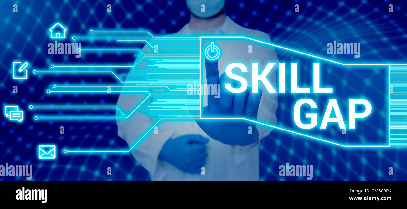 Text showing inspiration Skill Gap. Concept meaning Refering to a ...