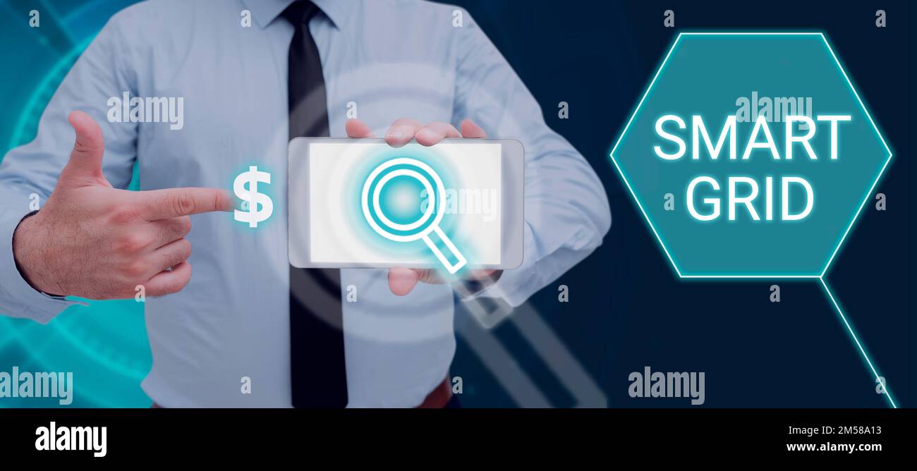 Sign displaying Smart Grid. Concept meaning includes of operational and ...