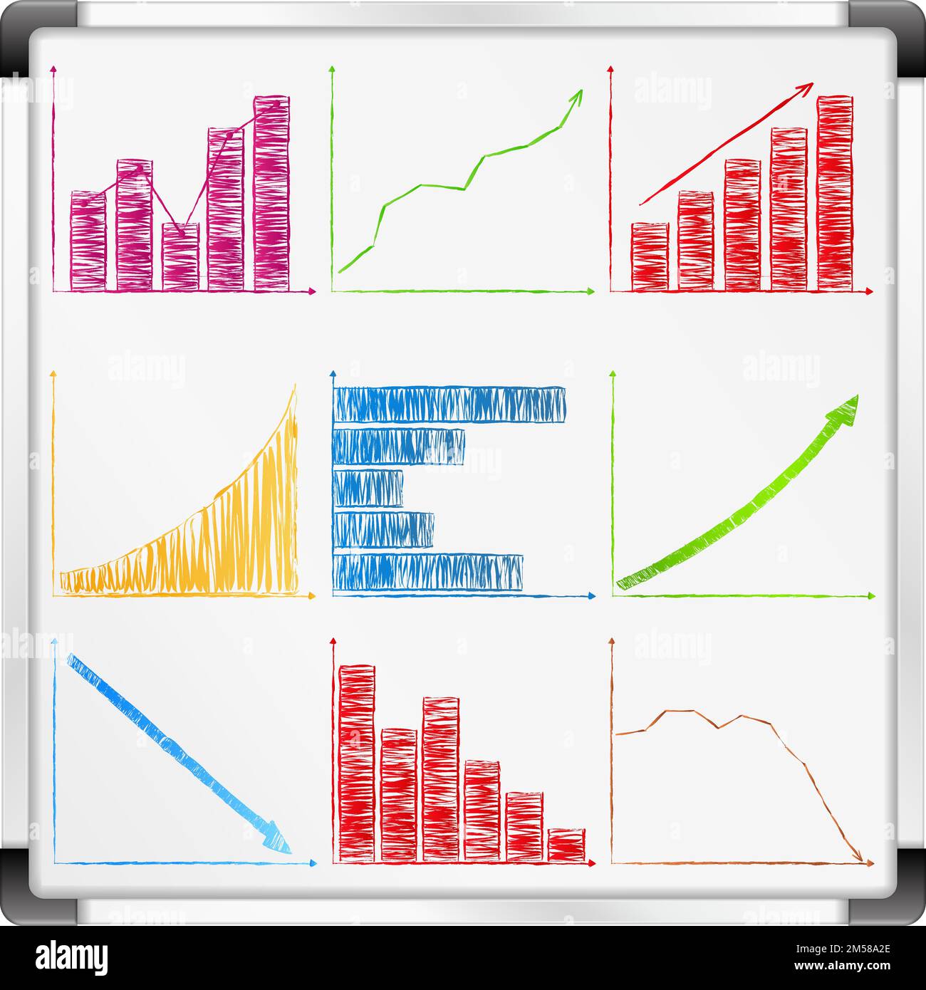 Whiteboard with different graphs and charts, vector eps10 illustration ...