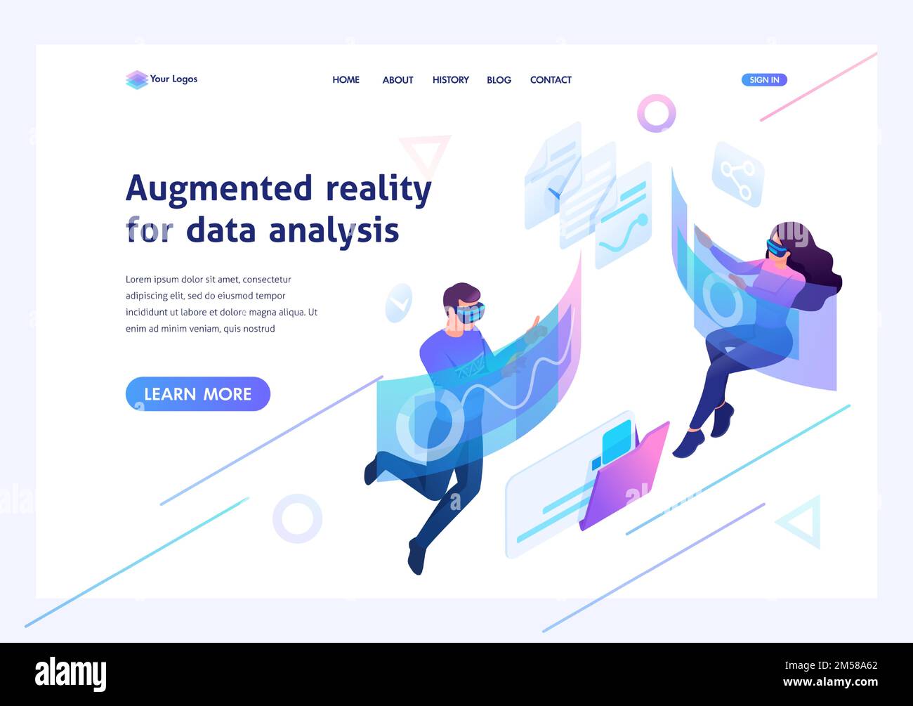 Isometric concept Young people use augmented reality and virtual ...